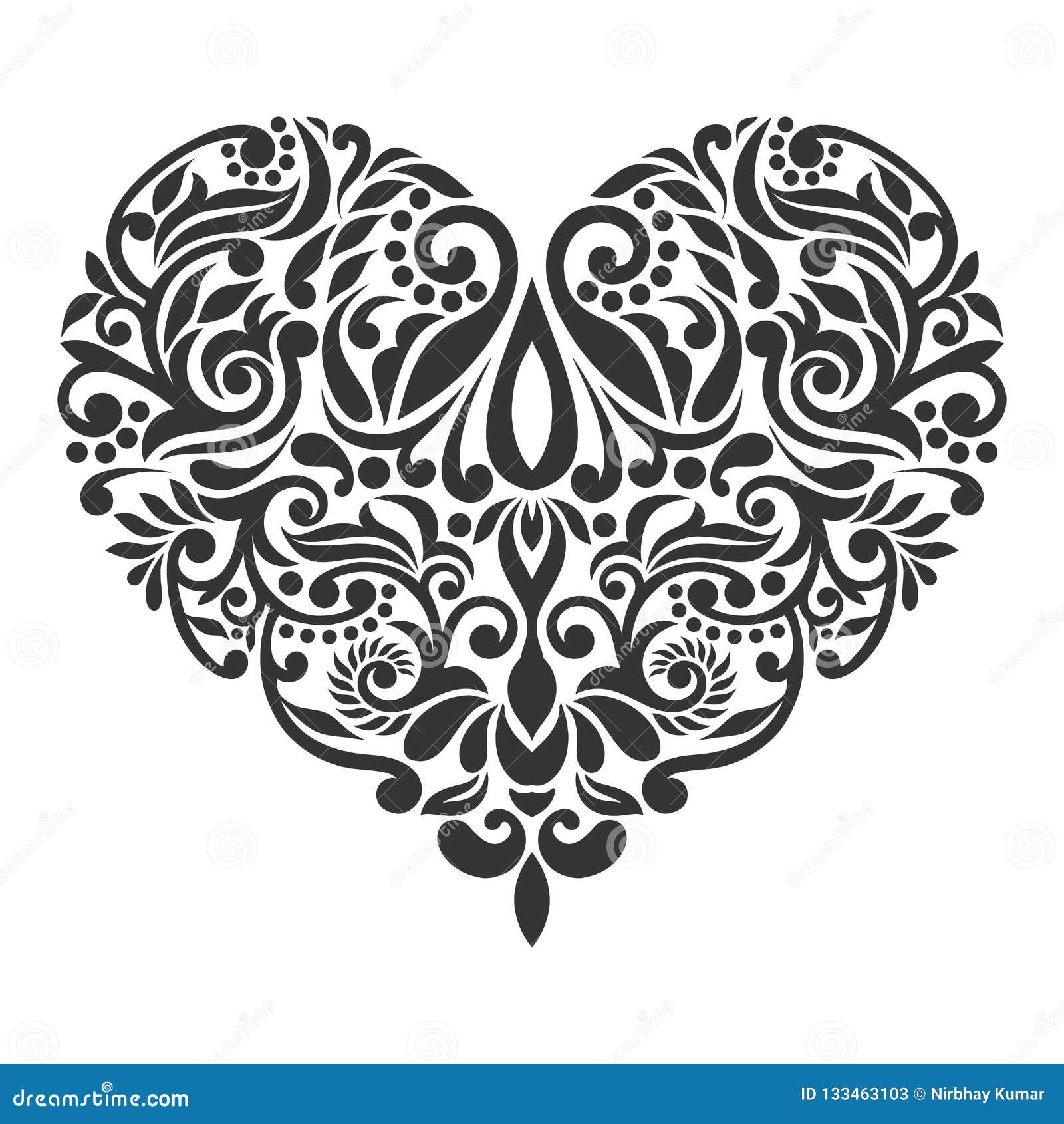 Vector Baroque Isolated Heart White Background Stock Vector ...