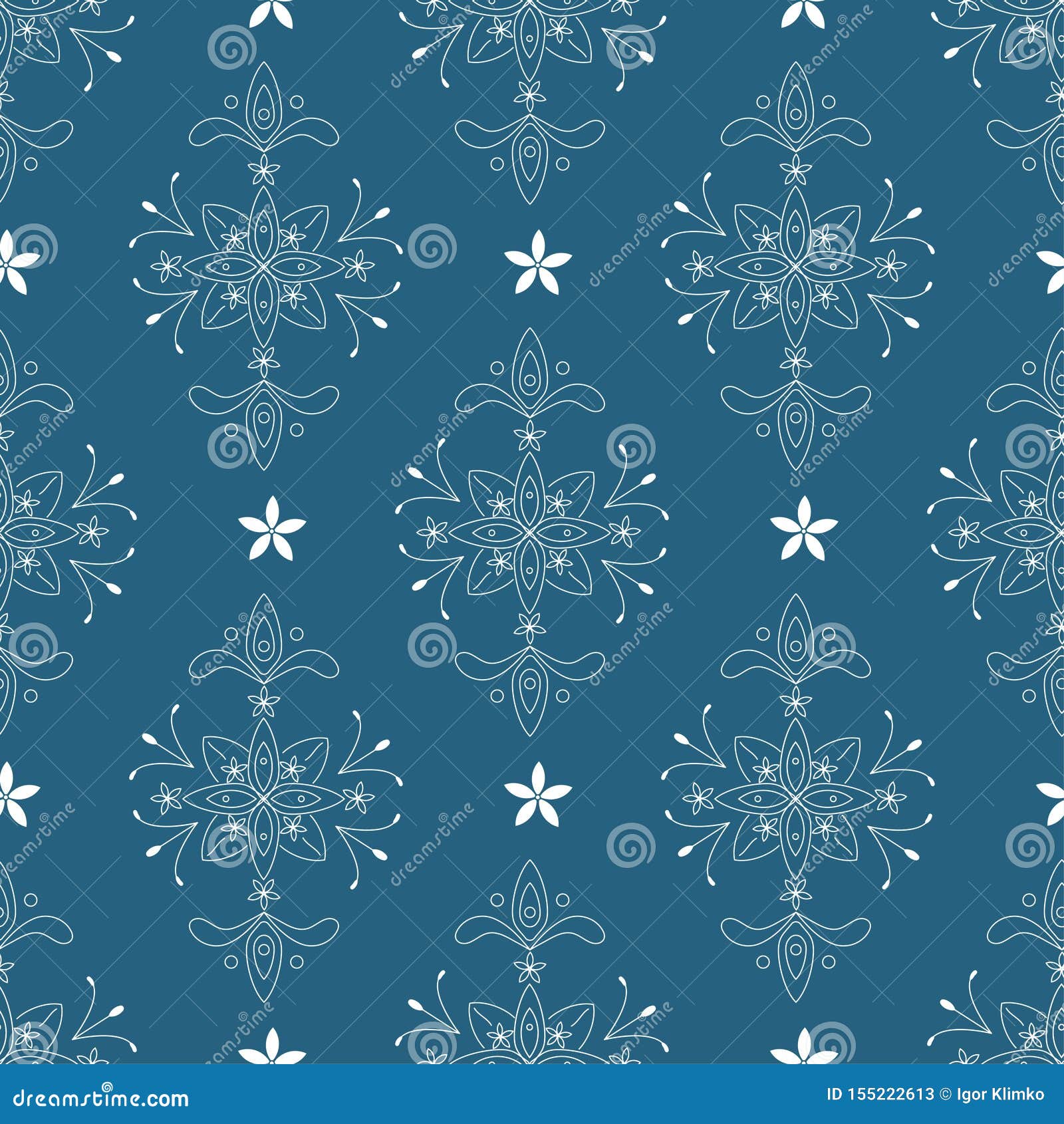 Vector Baroque Seamless Pattern of White Elements on the Blue ...