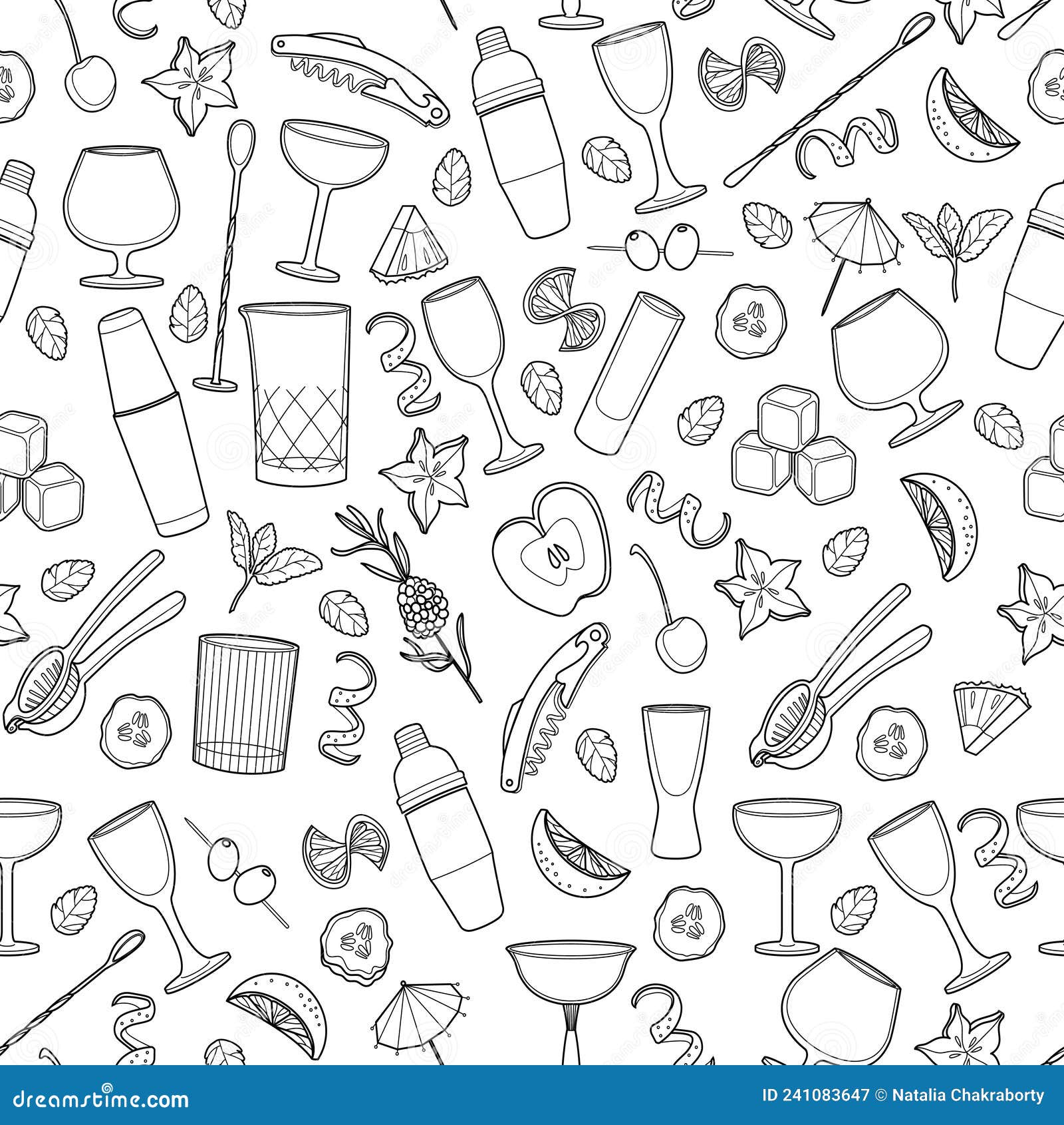 Vector Bartender Equipment Seamless Pattern. Vector Line Art ...