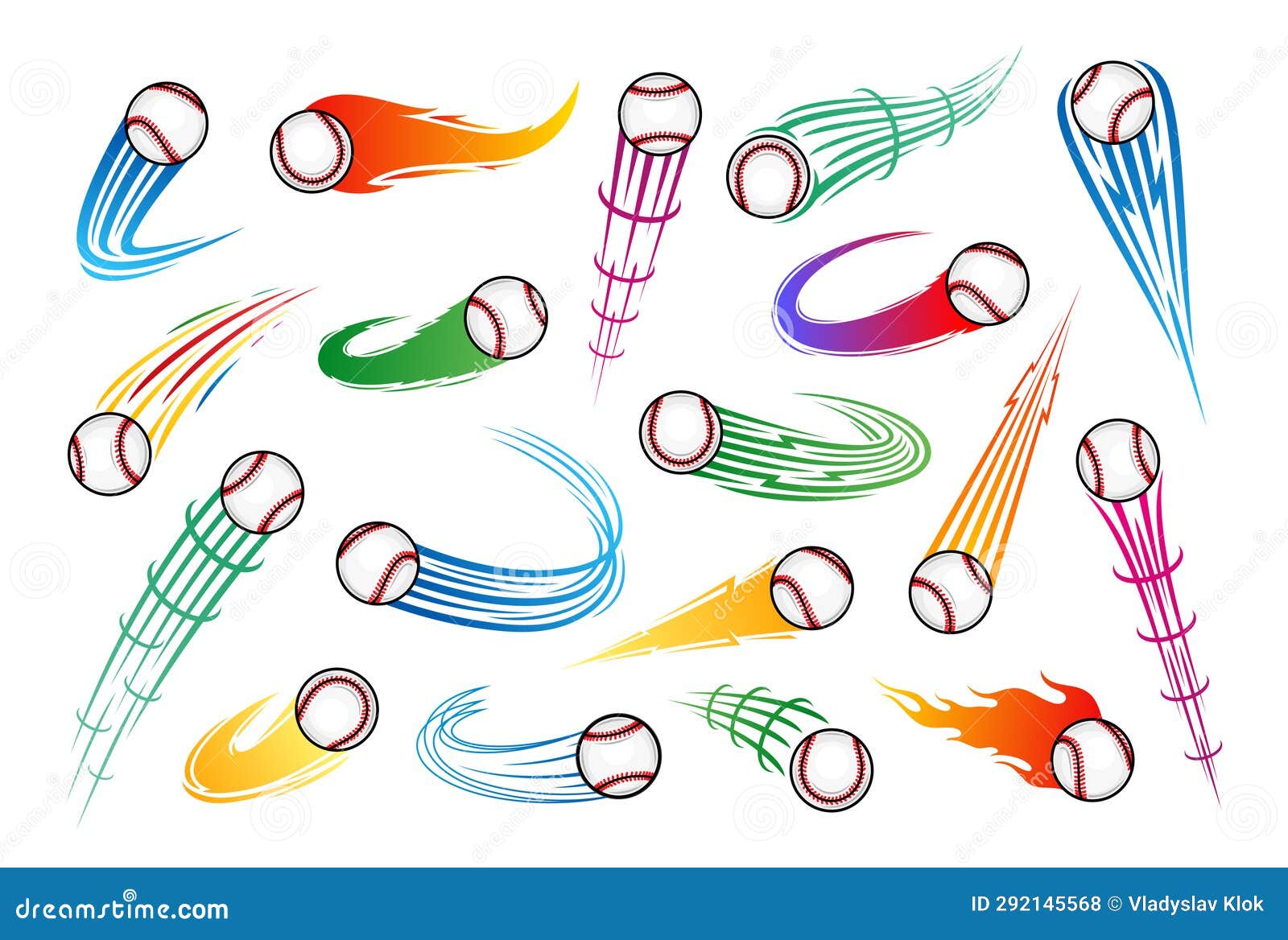 Vector Baseball Colorful Flying Balls with Motion Trails Stock ...