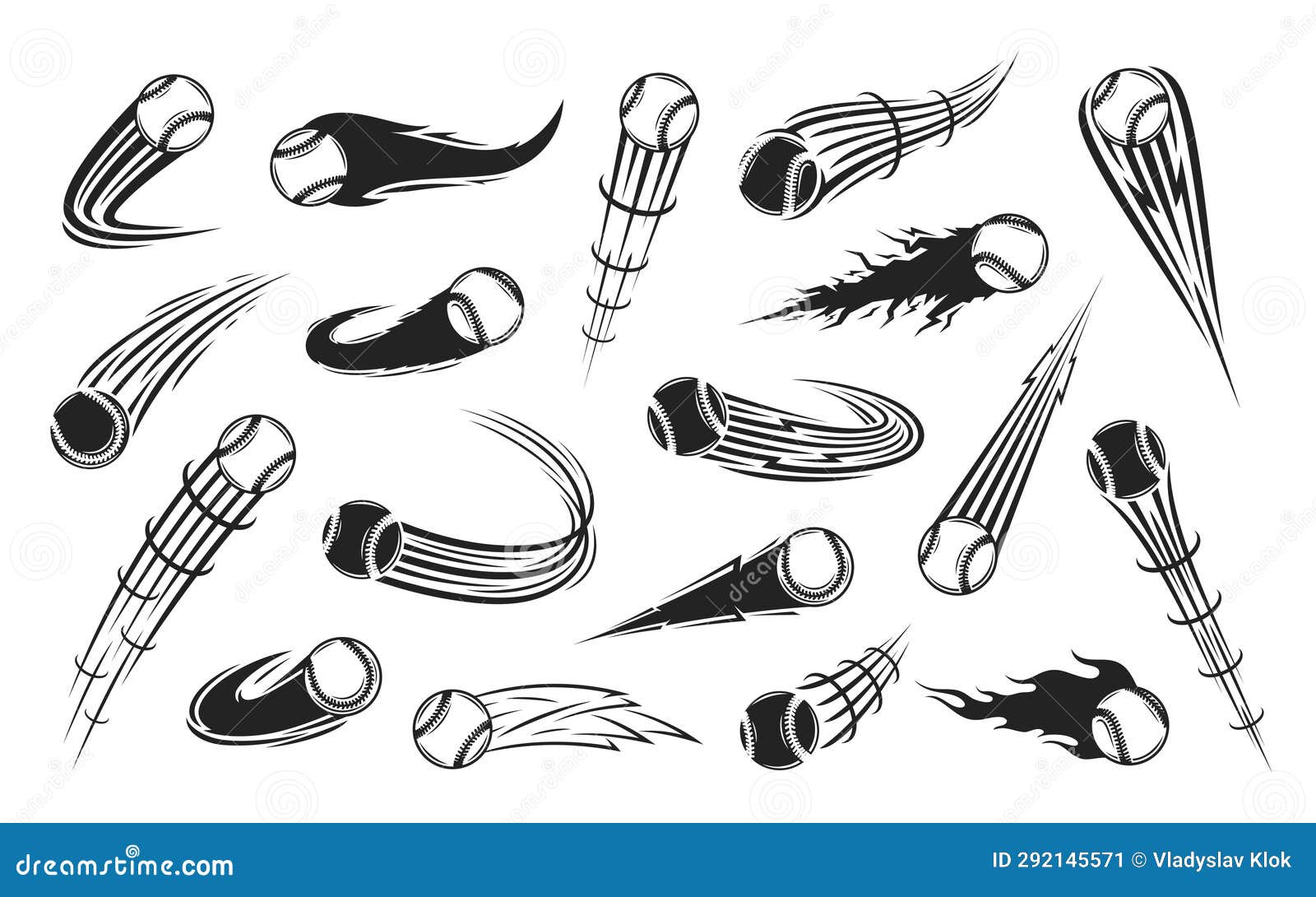 Vector Baseball Flying Balls with Motion Trails Stock Vector ...