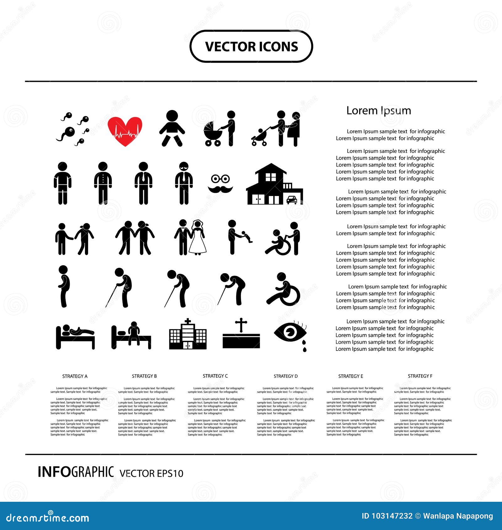 Basic Icon Set for Human Life Info Graphic Stock Vector - Illustration ...