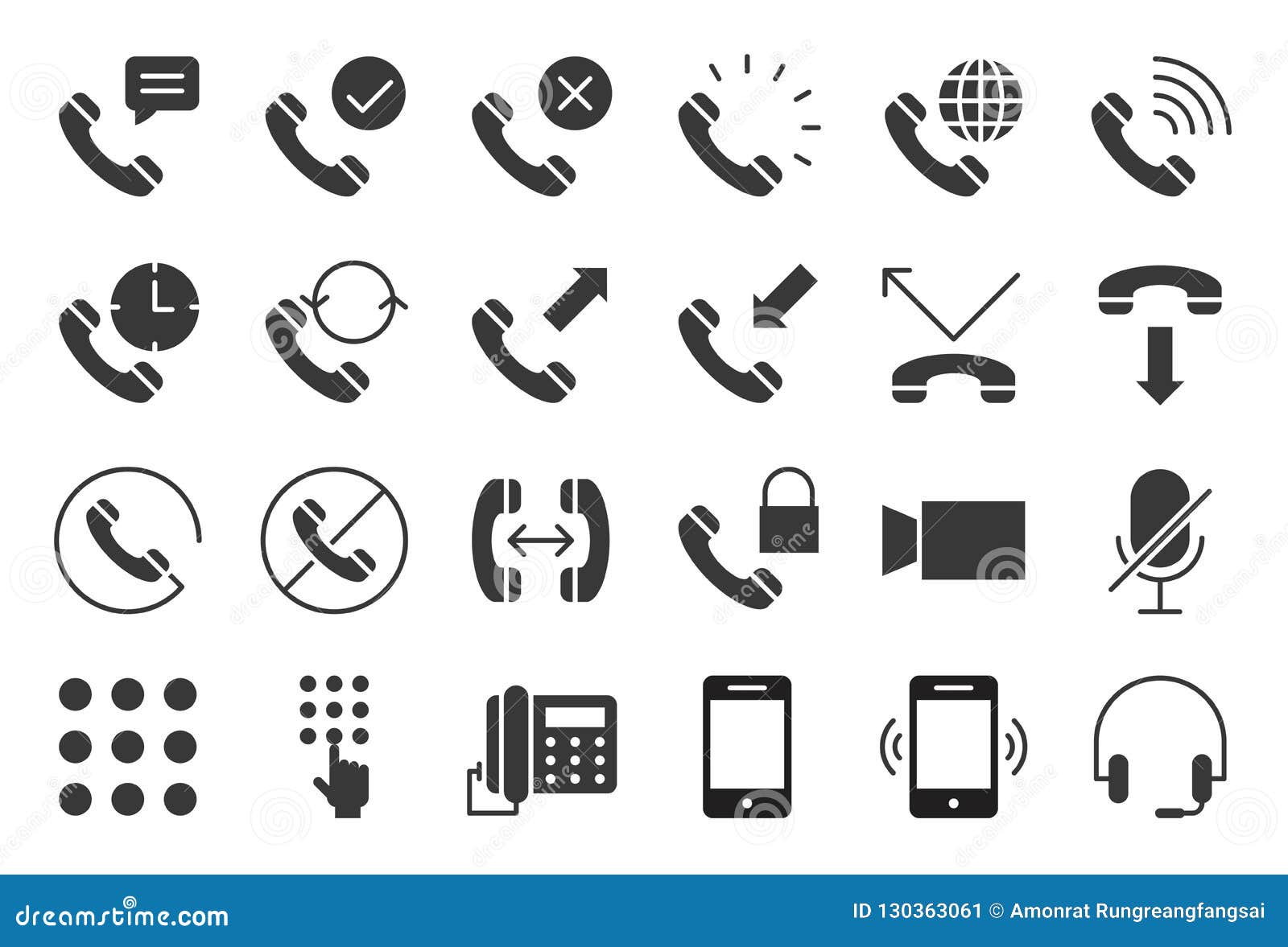 Vector Basic Phone and Call Icon Set, Solid Style Stock Vector ...