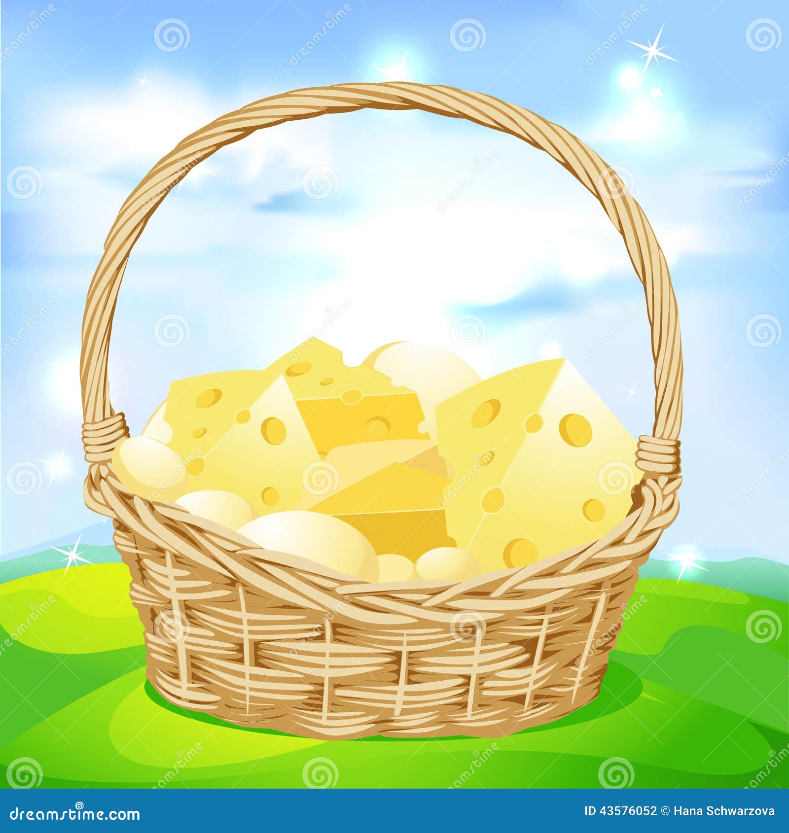 Vector basket with cheese stock vector. Illustration of hole - 43576052