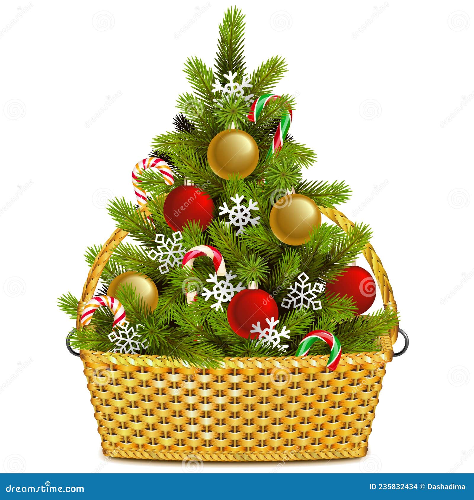 Vector Basket with Christmas Tree Stock Vector - Illustration of basket ...