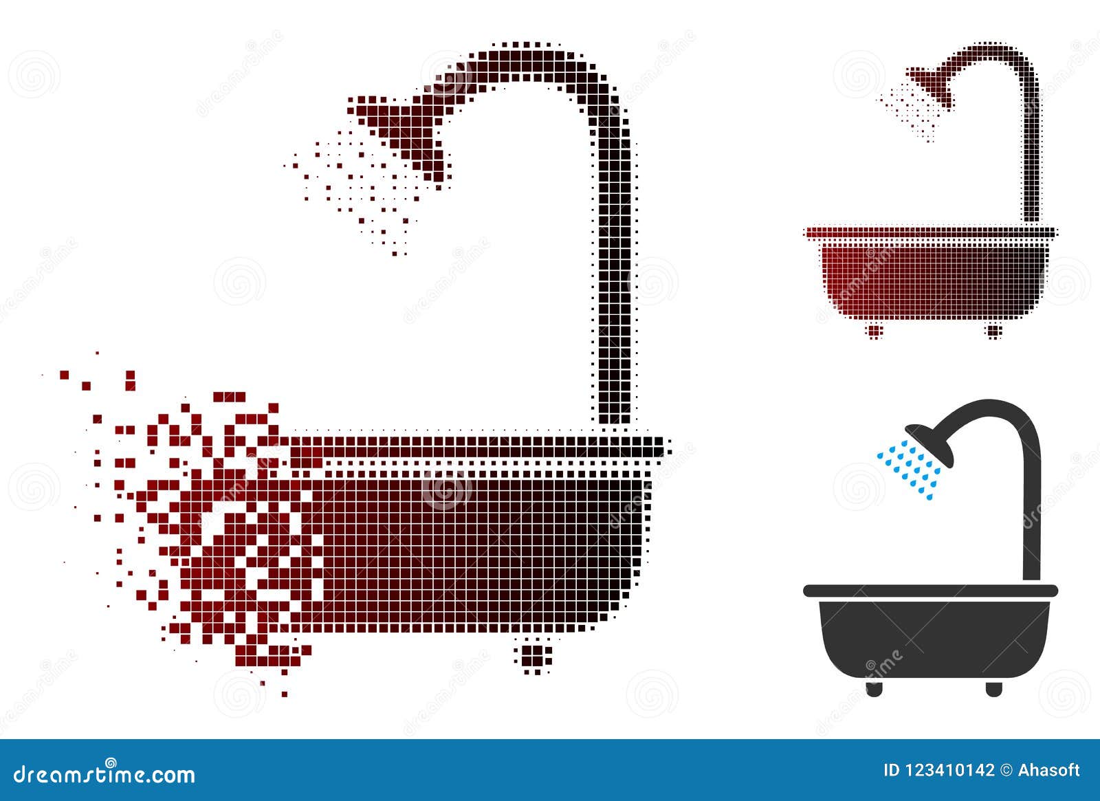 Disintegrating Pixel Halftone Bath Shower Icon Stock Vector ...