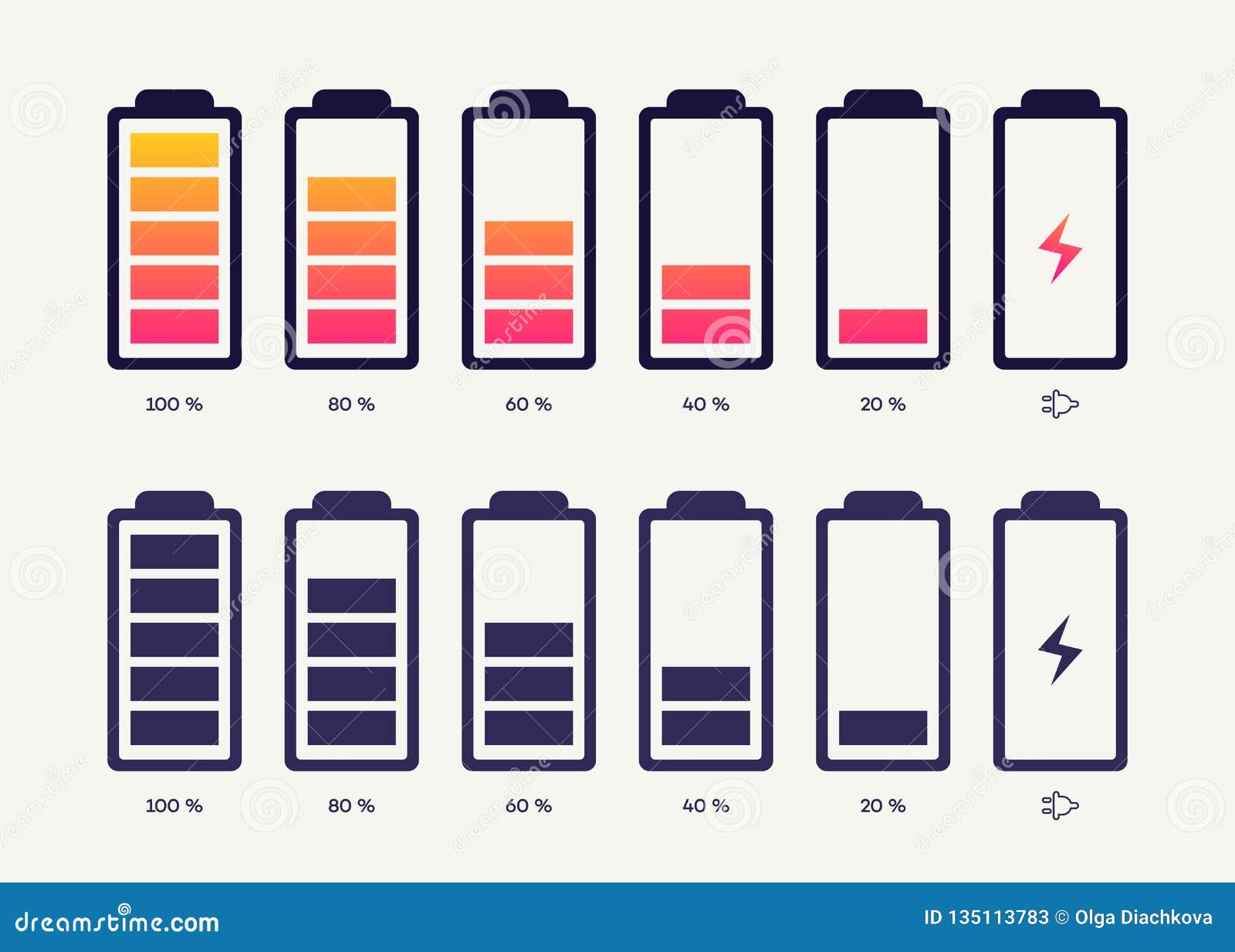 Vector Battery Charge Indicator Icon Set Stock Vector - Illustration of ...