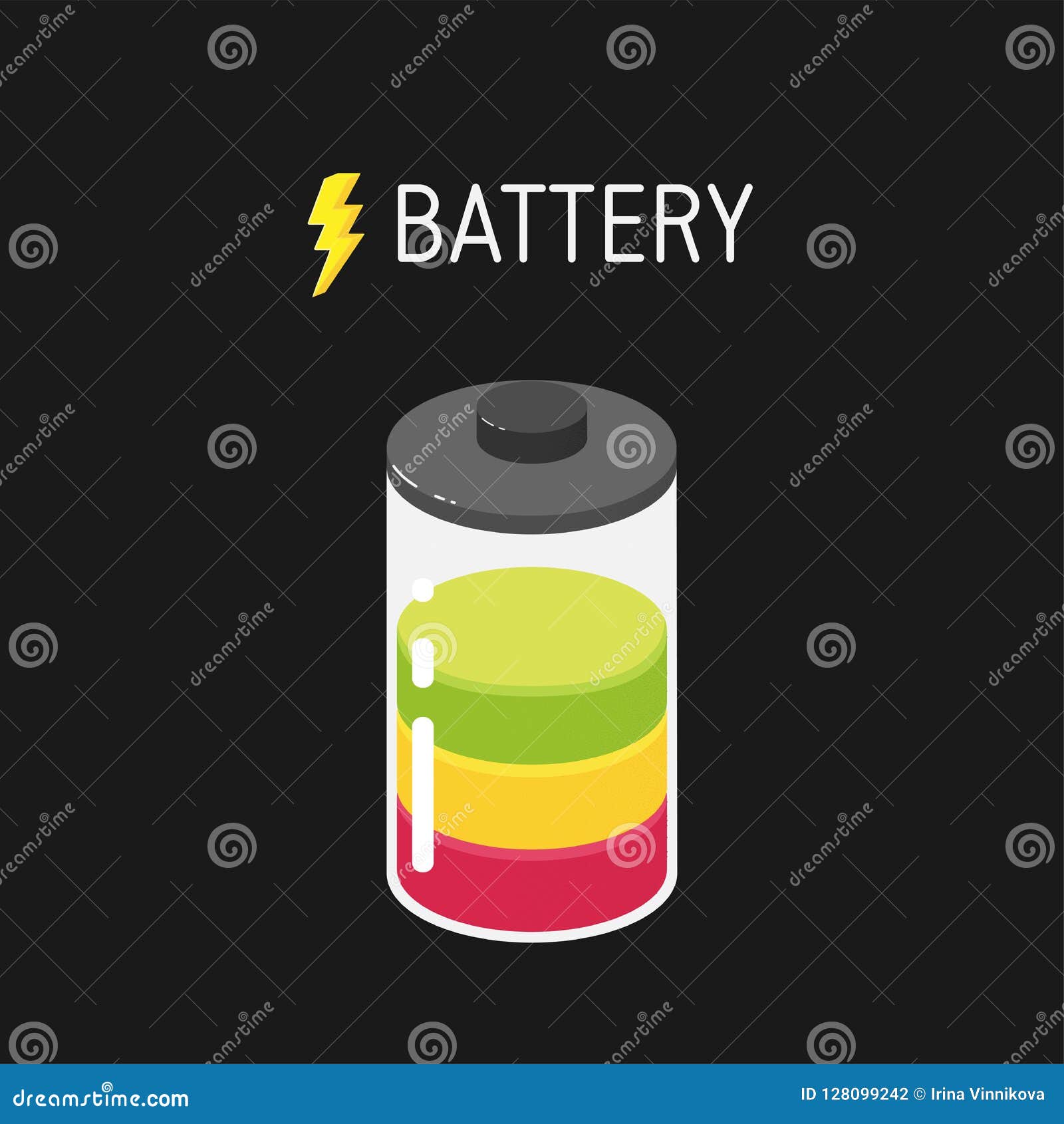 Vector Battery Illustration with Three Segments - Red, Yellow and Green ...