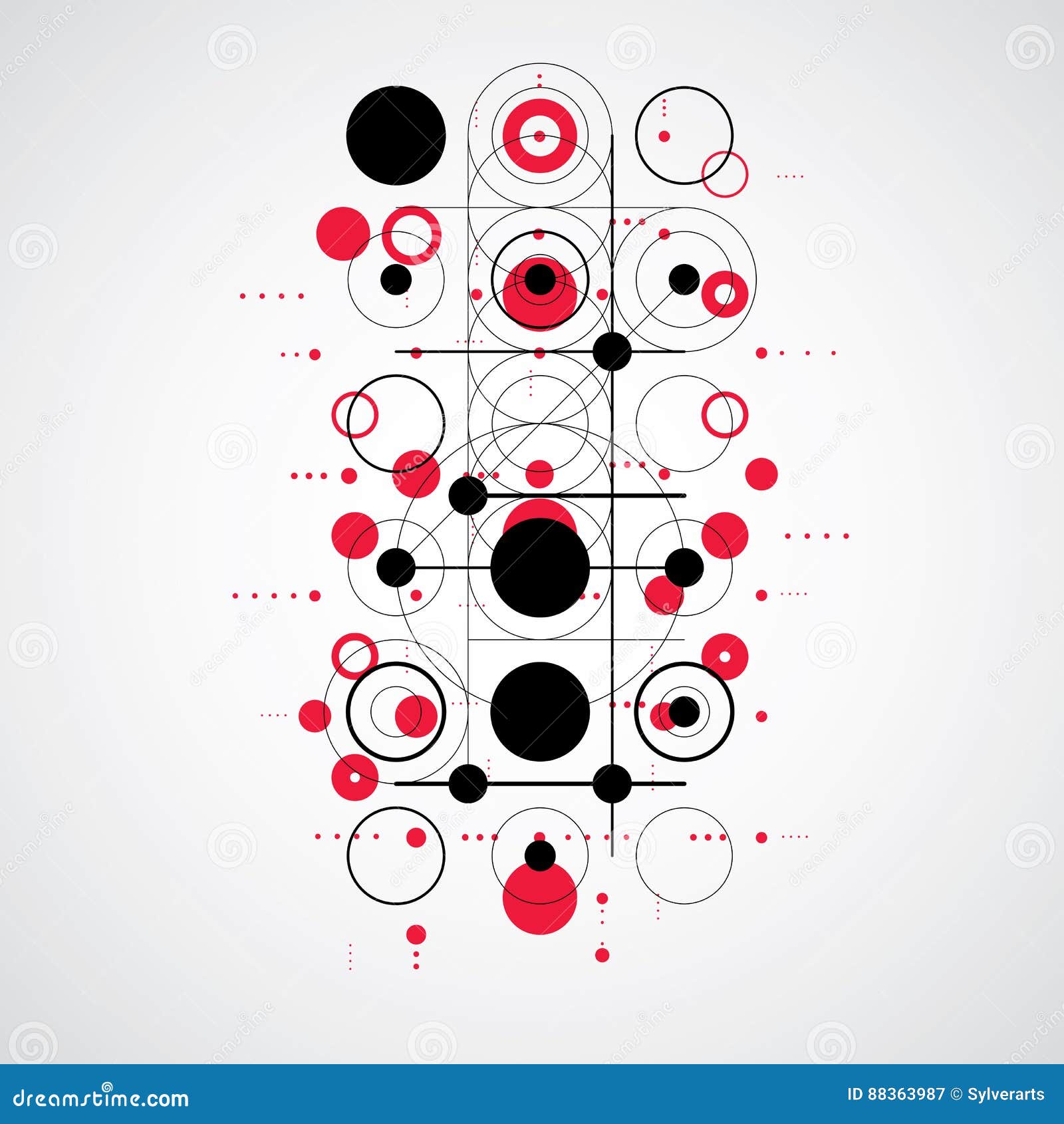 Vector Bauhaus Abstract Red Background Made with Grid and Overlapping ...