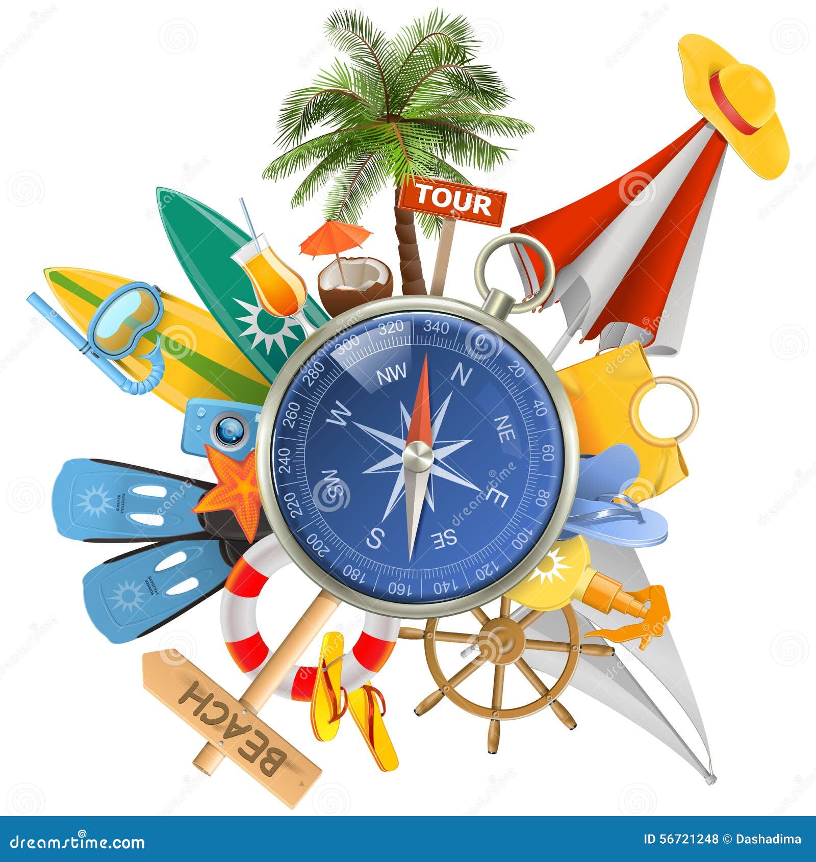 Vector Beach Concept with Compass Stock Vector - Illustration of ...