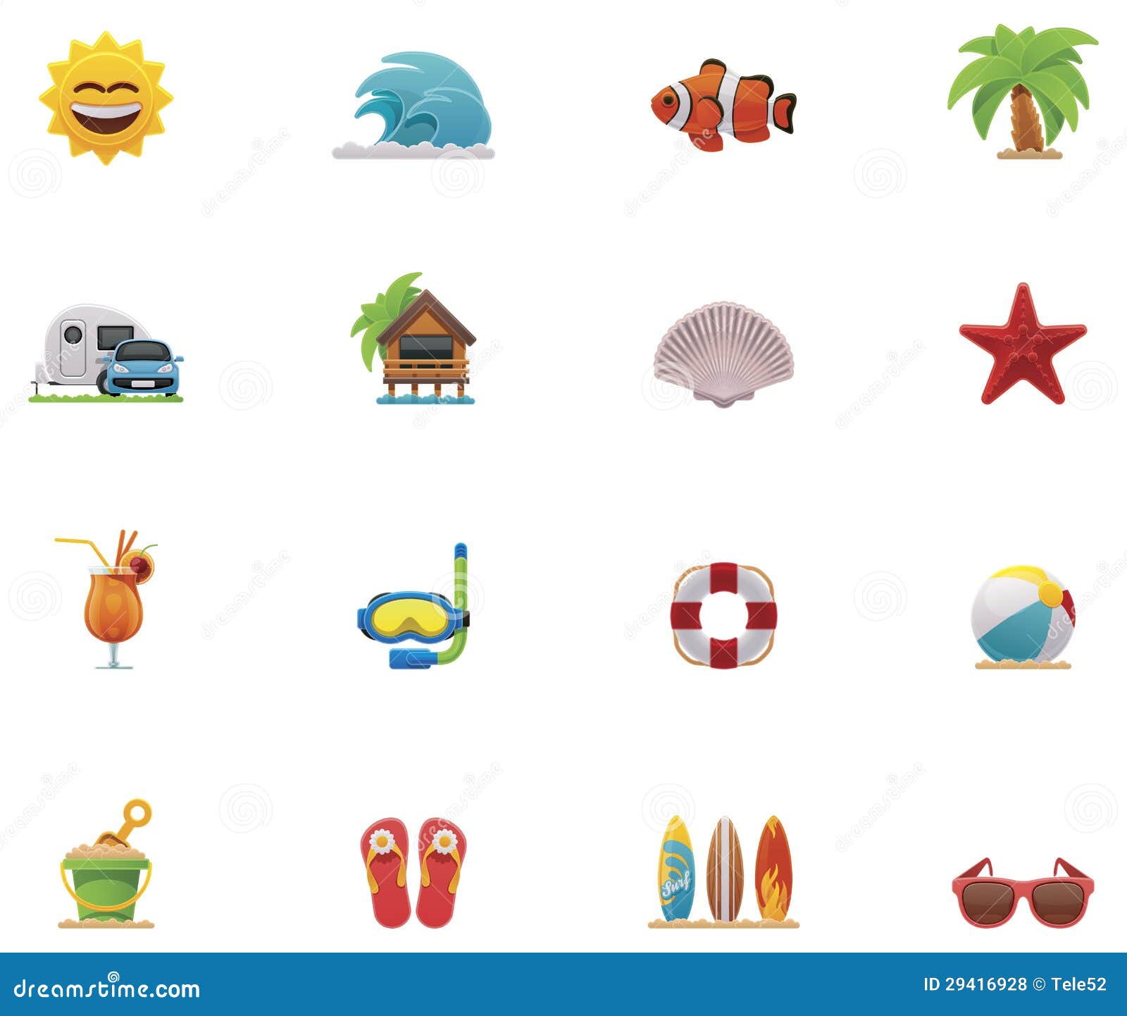 Vector beach icon set stock vector. Illustration of palm - 29416928
