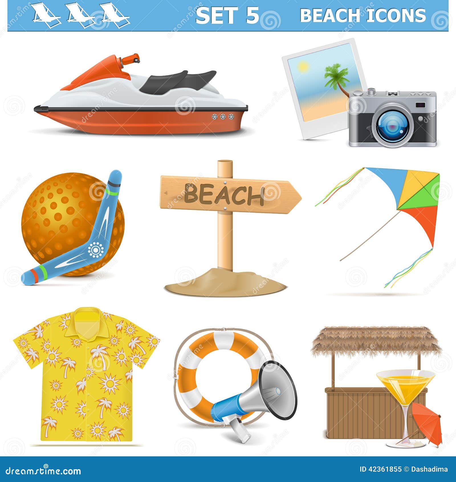 Vector Beach Icons Set 5 stock vector. Illustration of lifebuoy - 42361855