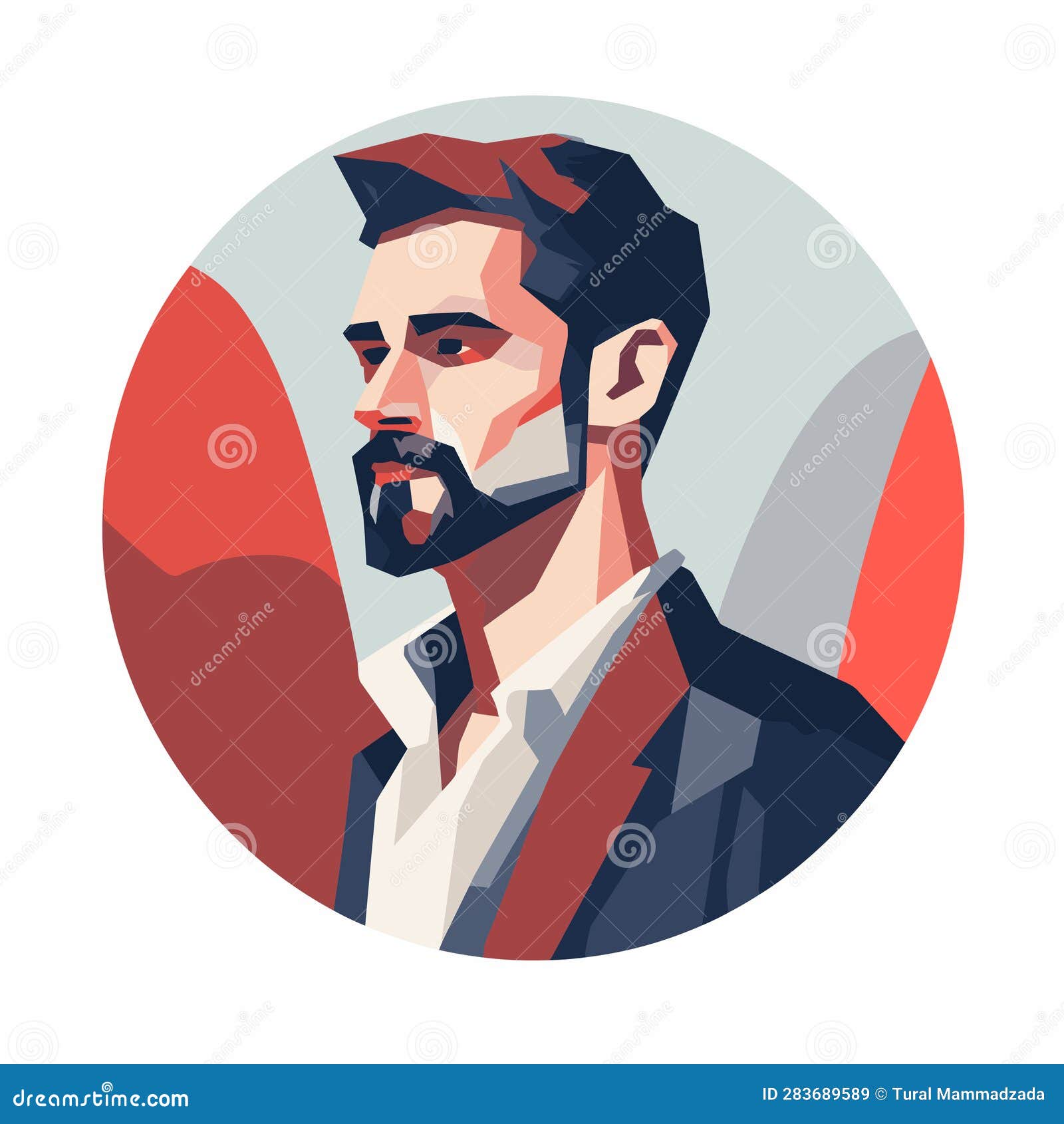 Vector of a Bearded Man in a Circular Icon, with a Flat Design Stock ...