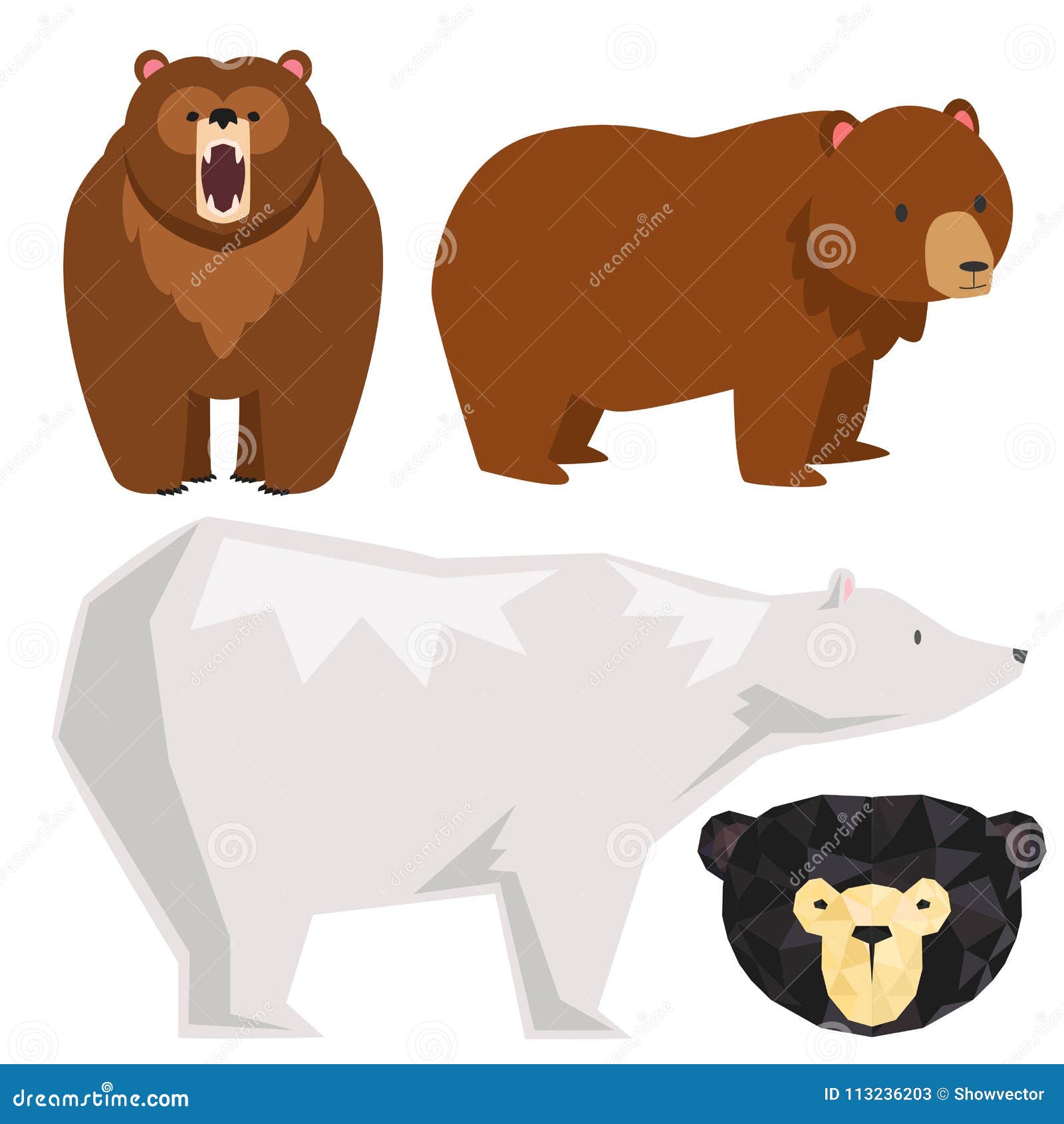 Vector Bears Different Style Funny Happy Animals Cartoon Predator Cute ...