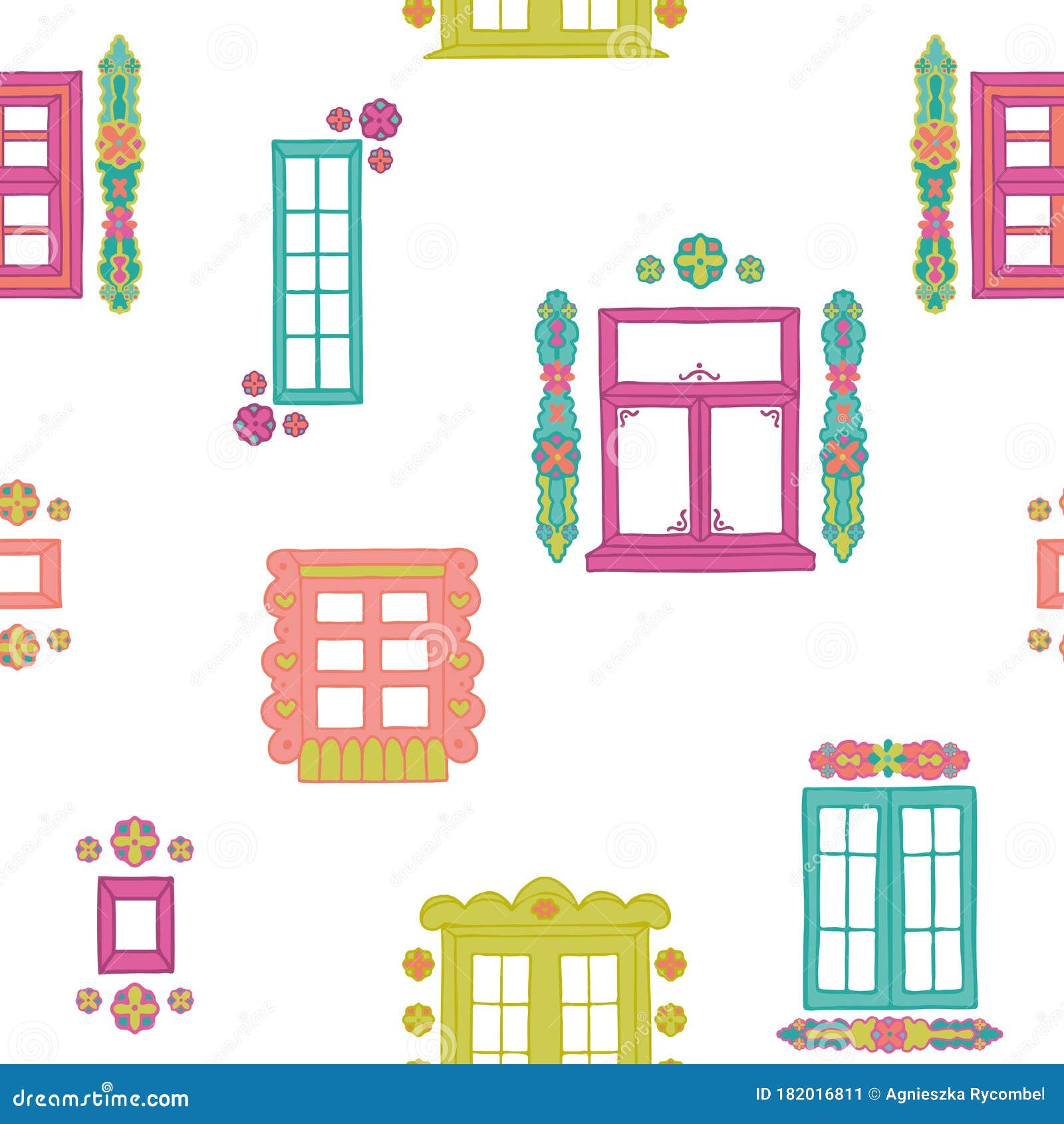 Vector Beautiful Colorful Hand Drawn Folklore Windows with Ornaments ...
