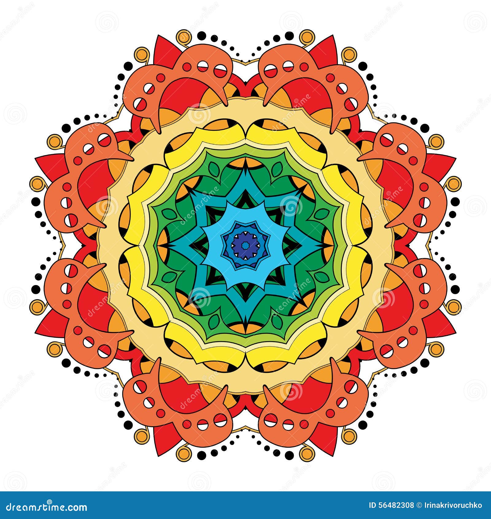 Colored Mandala With Leaves And Flower - Mandala Nature Color Cartoon ...