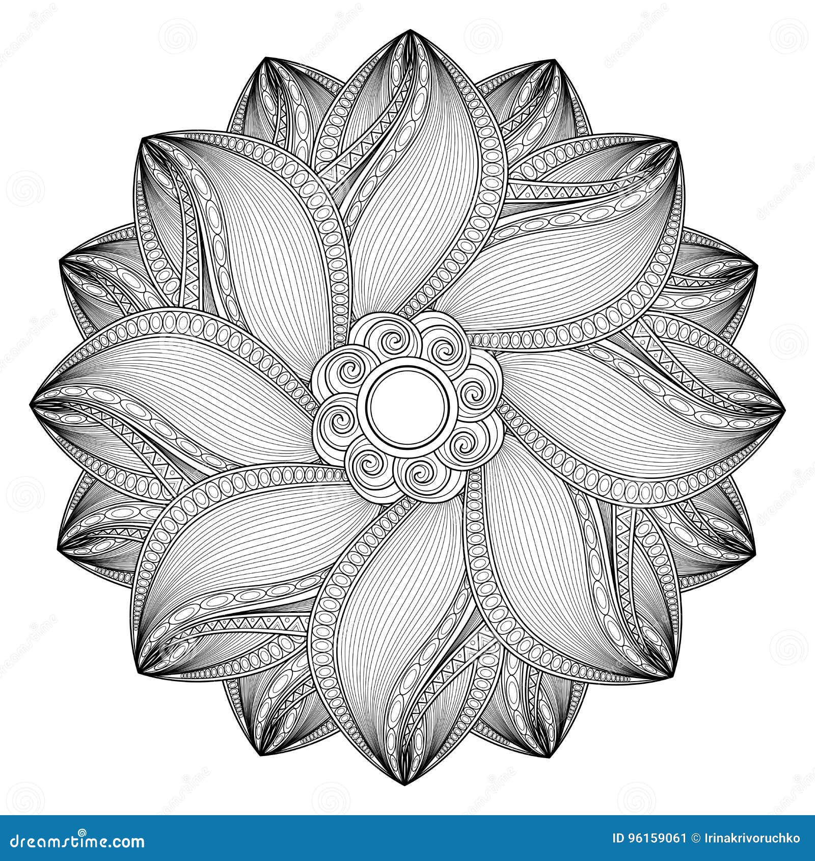 Vector Beautiful Deco Monochrome Contour Mandal Stock Vector ...