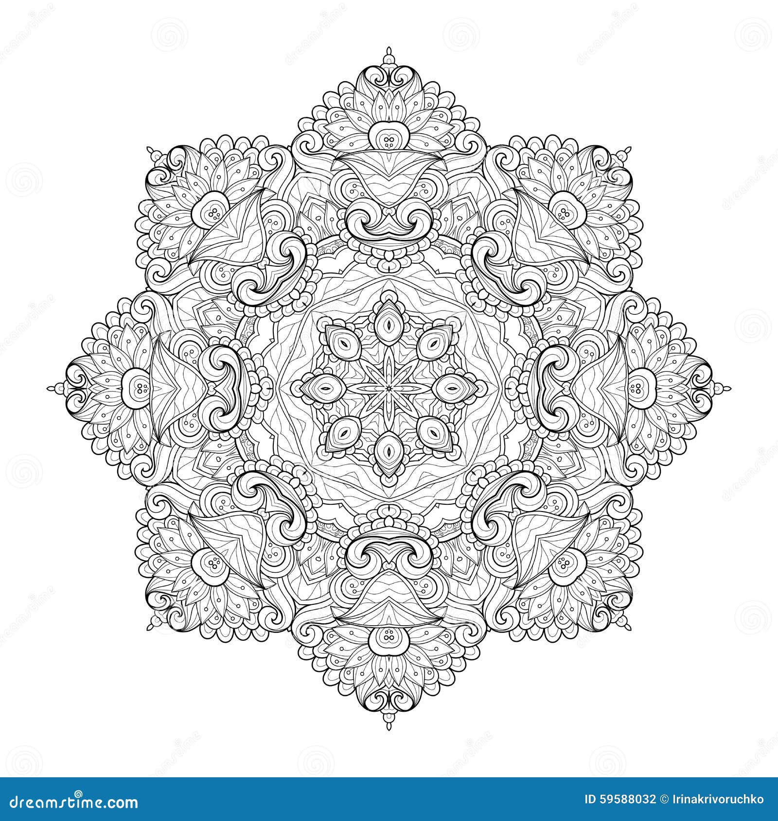 Contour Mandala With Polygons And Triangles, Coloring Page In The Form ...
