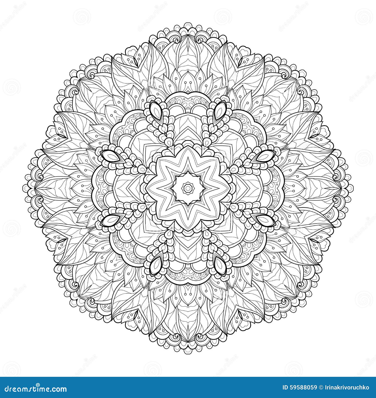Contour Mandala With Polygons And Triangles, Coloring Page In The Form ...