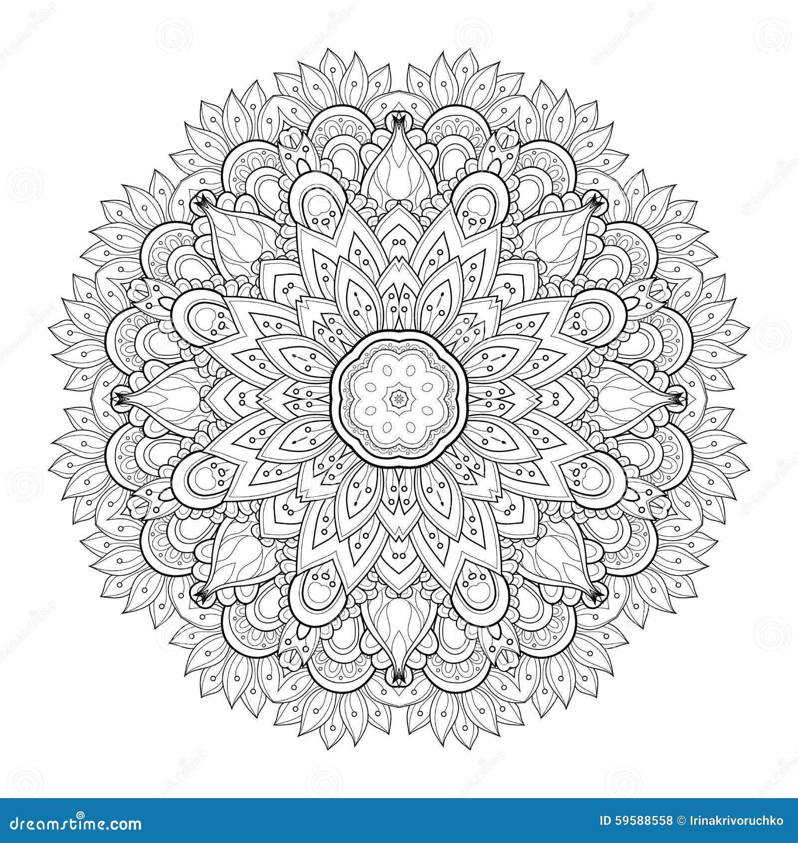 Contour Mandala With Polygons And Triangles, Coloring Page In The Form ...