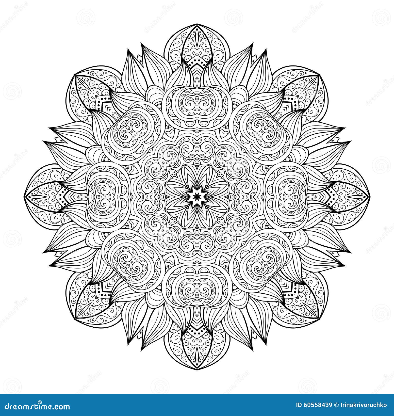 Vector Beautiful Deco Monochrome Contour Mandala Stock Vector ...
