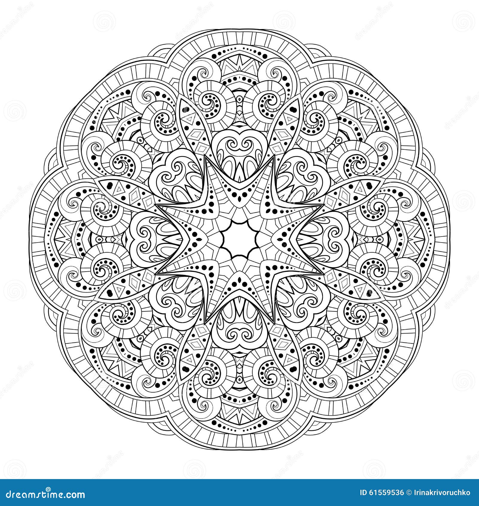 Contour Mandala With Polygons And Triangles, Coloring Page In The Form ...