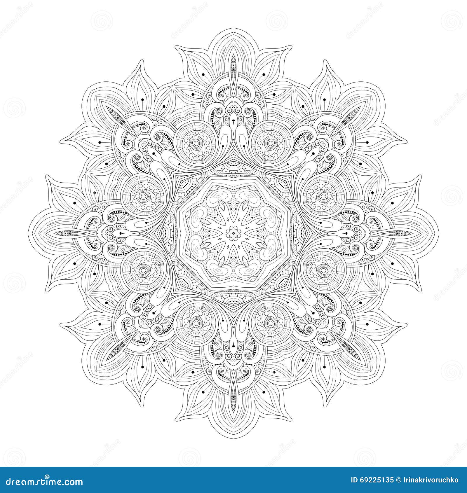 Vector Beautiful Deco Monochrome Contour Mandala Stock Vector ...