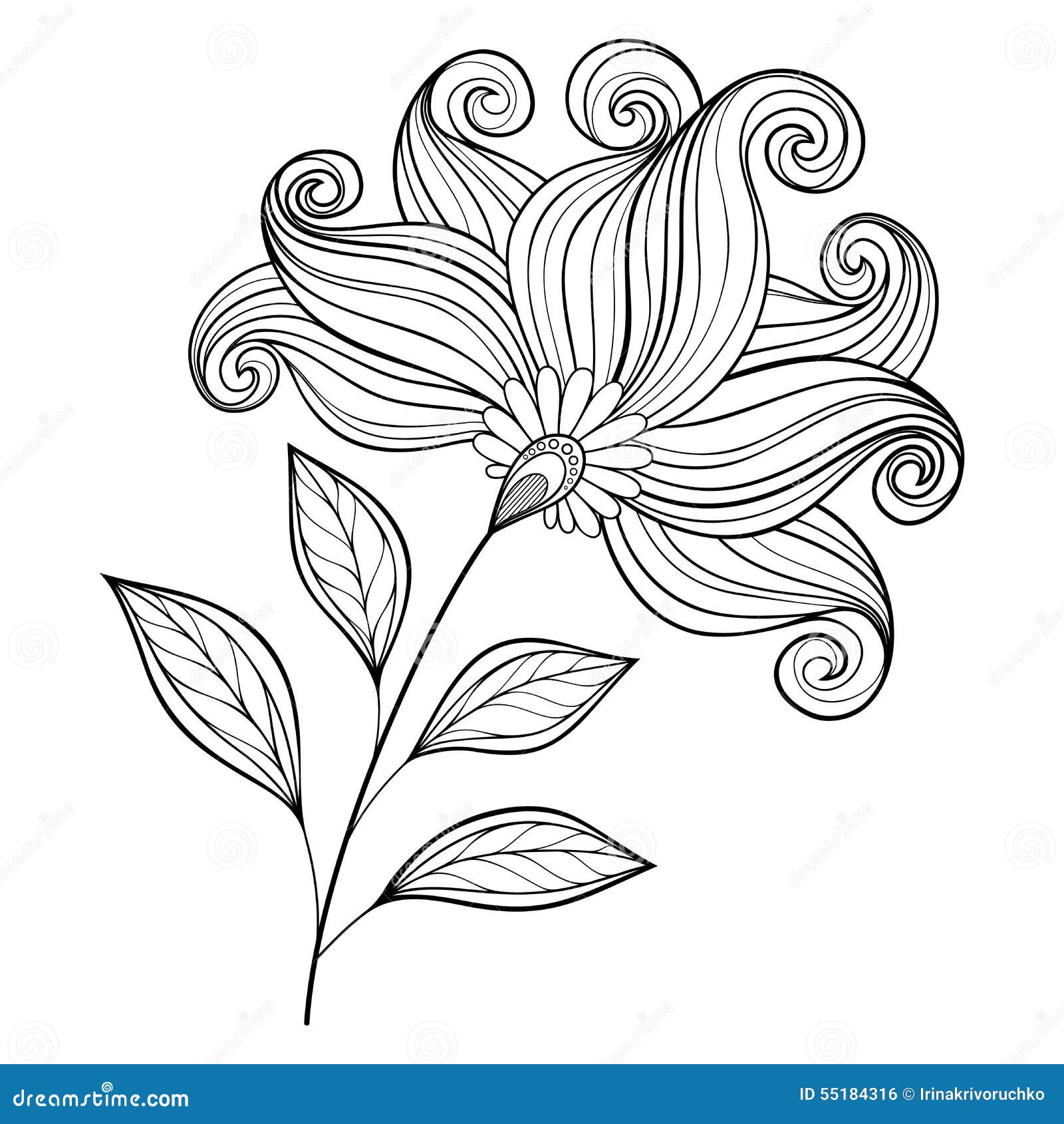 Vector Beautiful Monochrome Contour Flower Stock Vector - Illustration ...