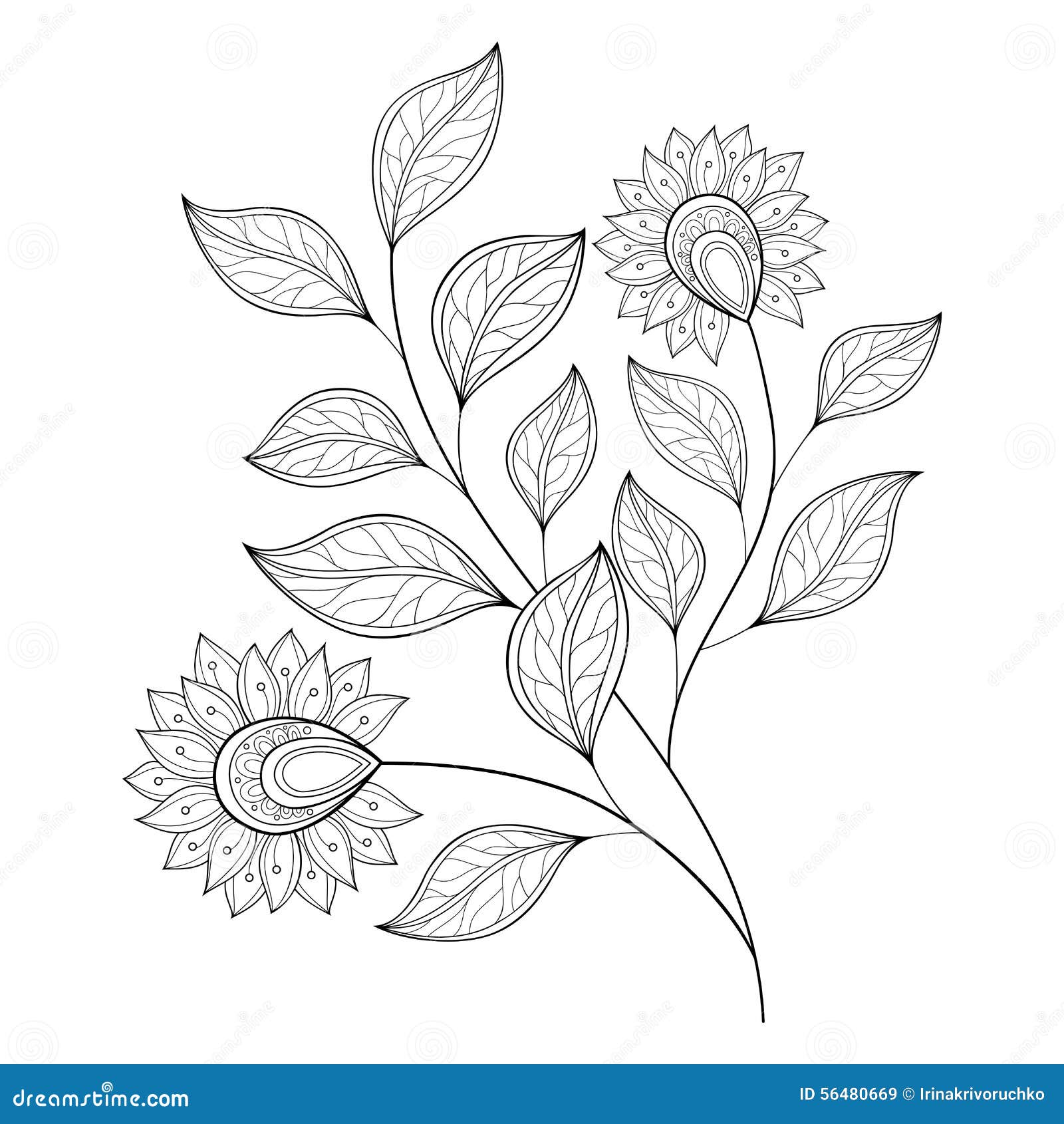 Vector Beautiful Monochrome Contour Flower Stock Vector - Illustration ...