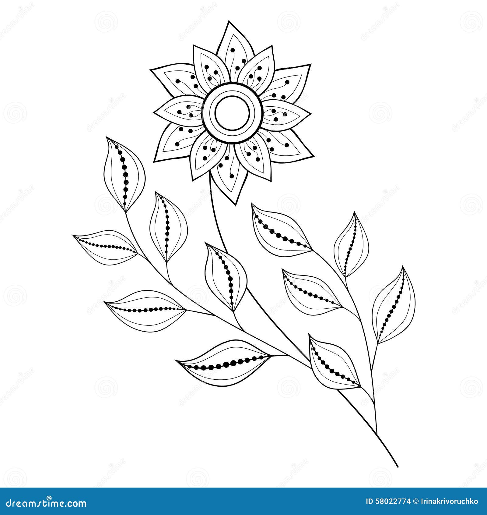 Vector Beautiful Monochrome Contour Flower Stock Vector - Illustration ...