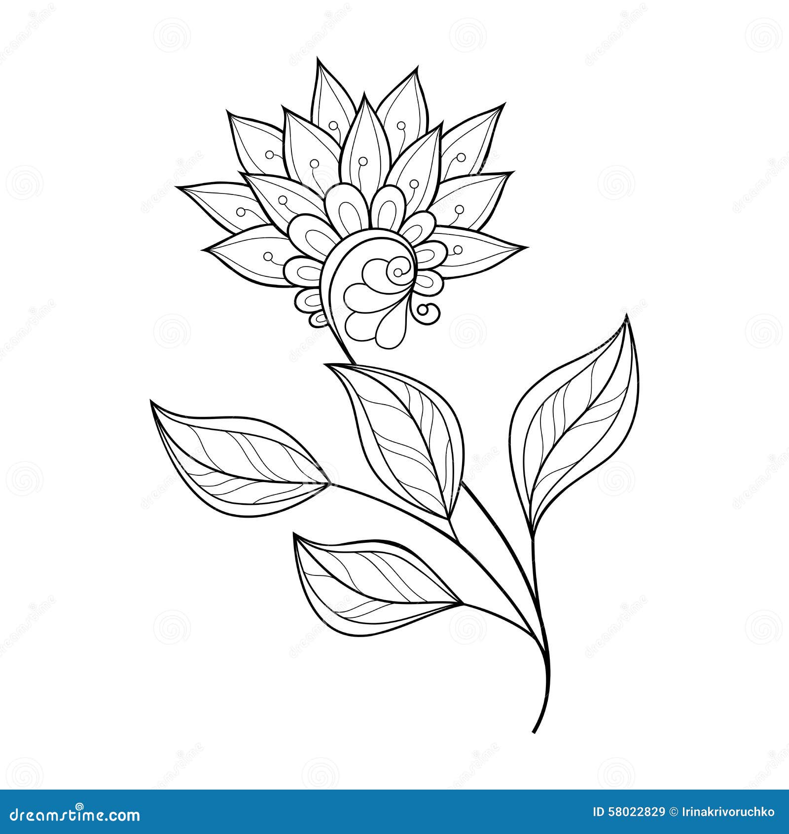 Vector Beautiful Monochrome Contour Flower Stock Vector - Illustration ...