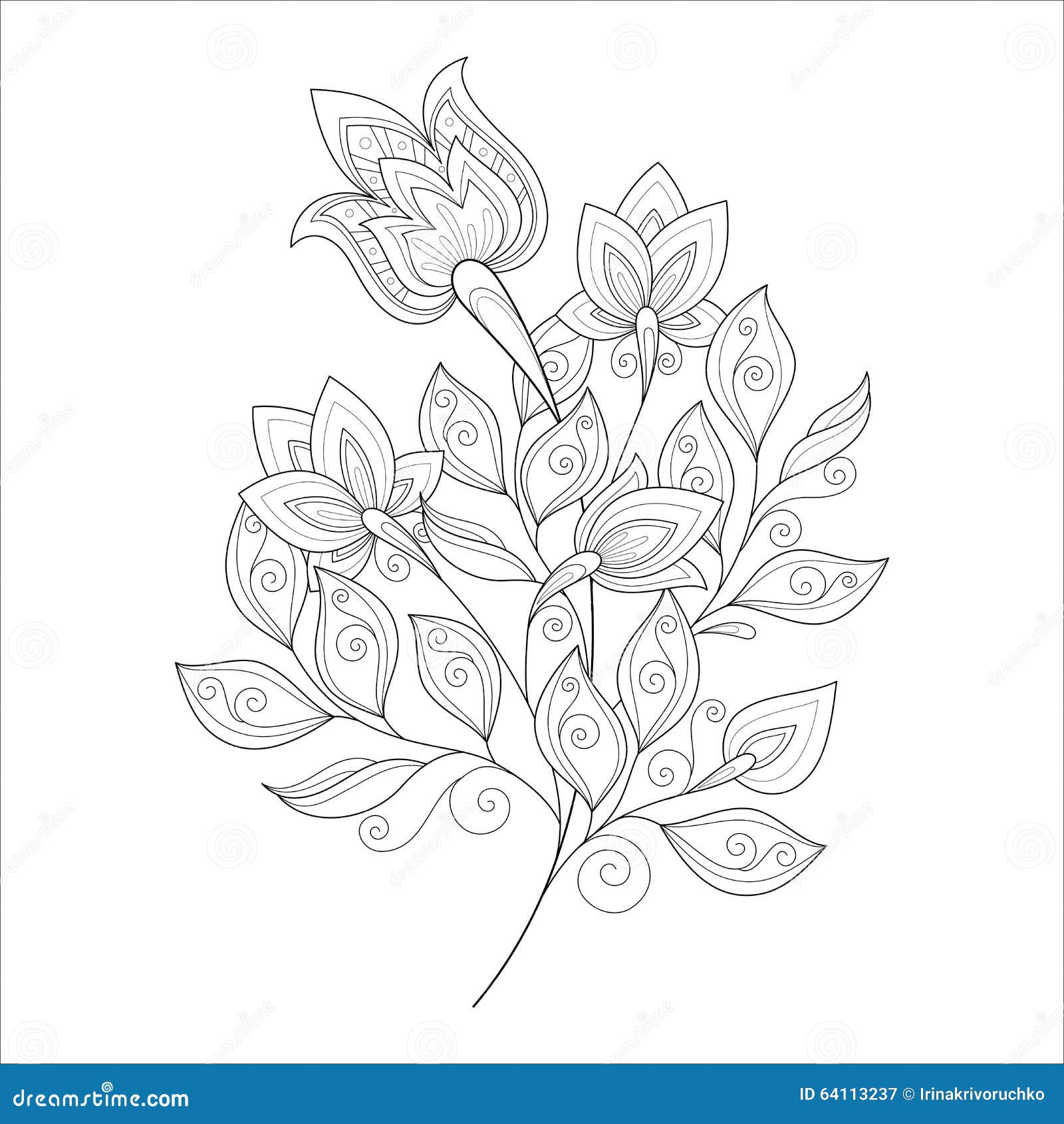 Vector Beautiful Monochrome Contour Flower Stock Vector - Illustration ...