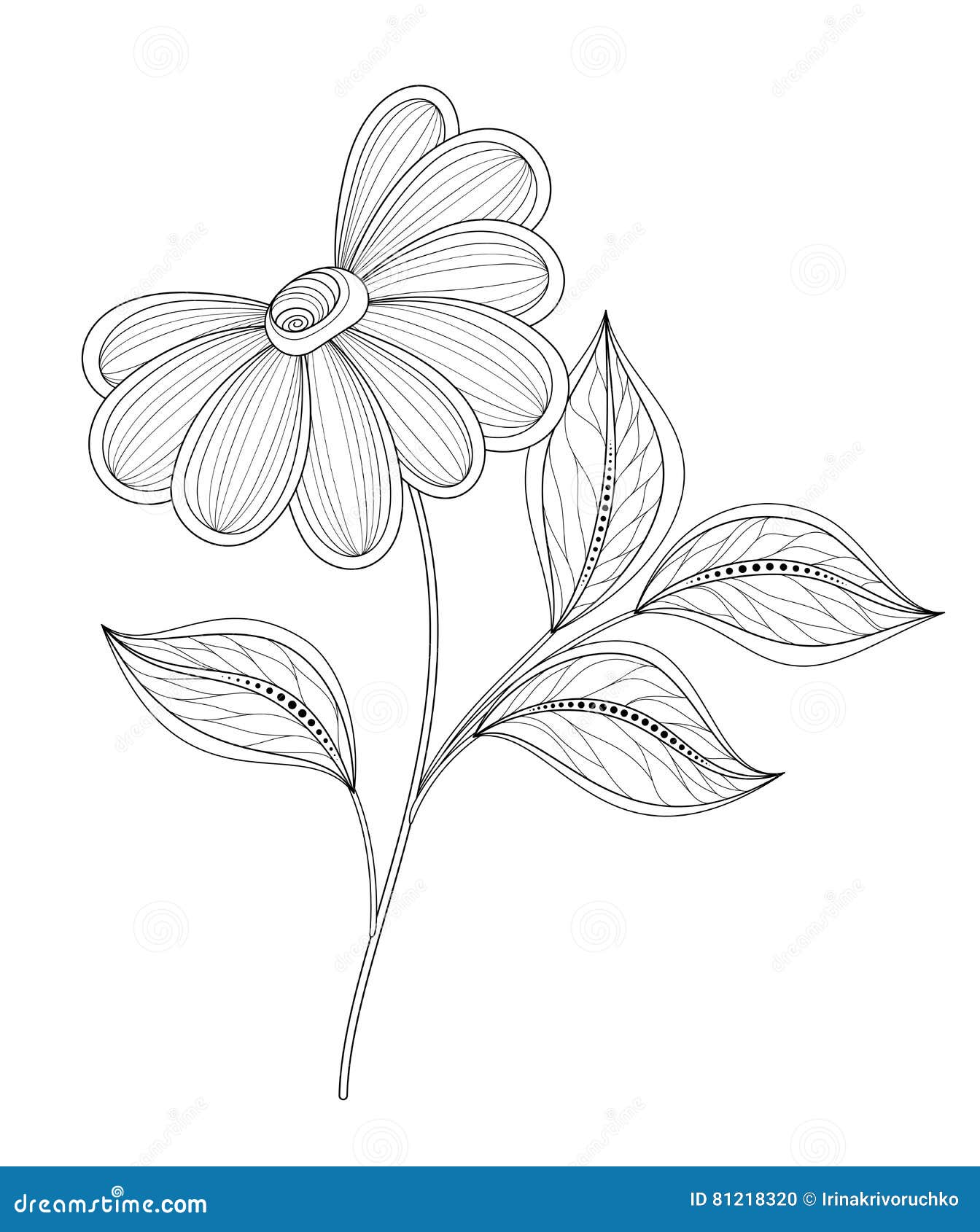 Vector Beautiful Monochrome Contour Flower Stock Vector - Illustration ...