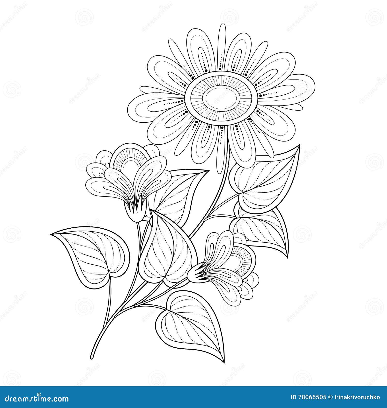 Vector Beautiful Monochrome Contour Flower Stock Vector - Illustration ...