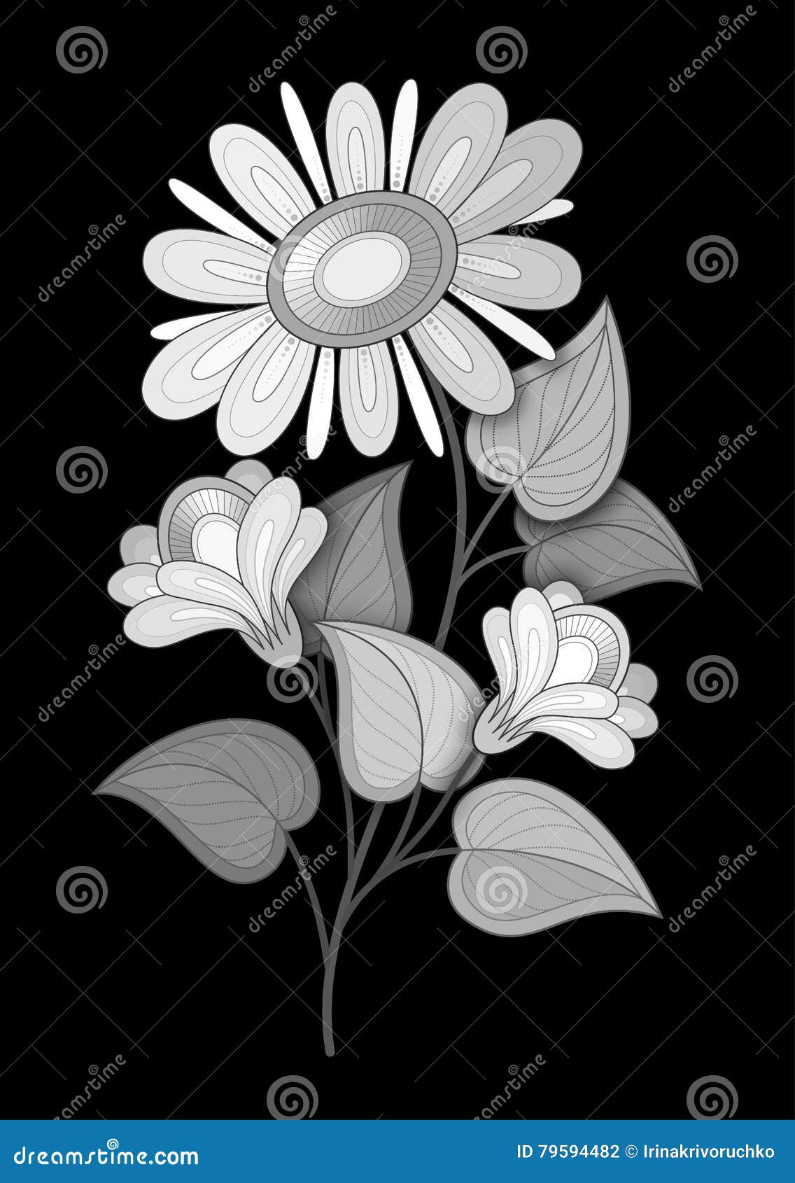 Vector Beautiful Monochrome Flower Stock Vector - Illustration of boho ...