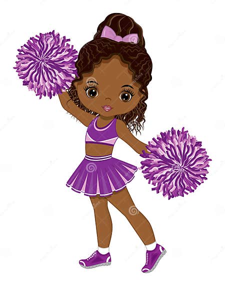 Cute African American Cheerleader Dancing With Pom Poms Vector Black