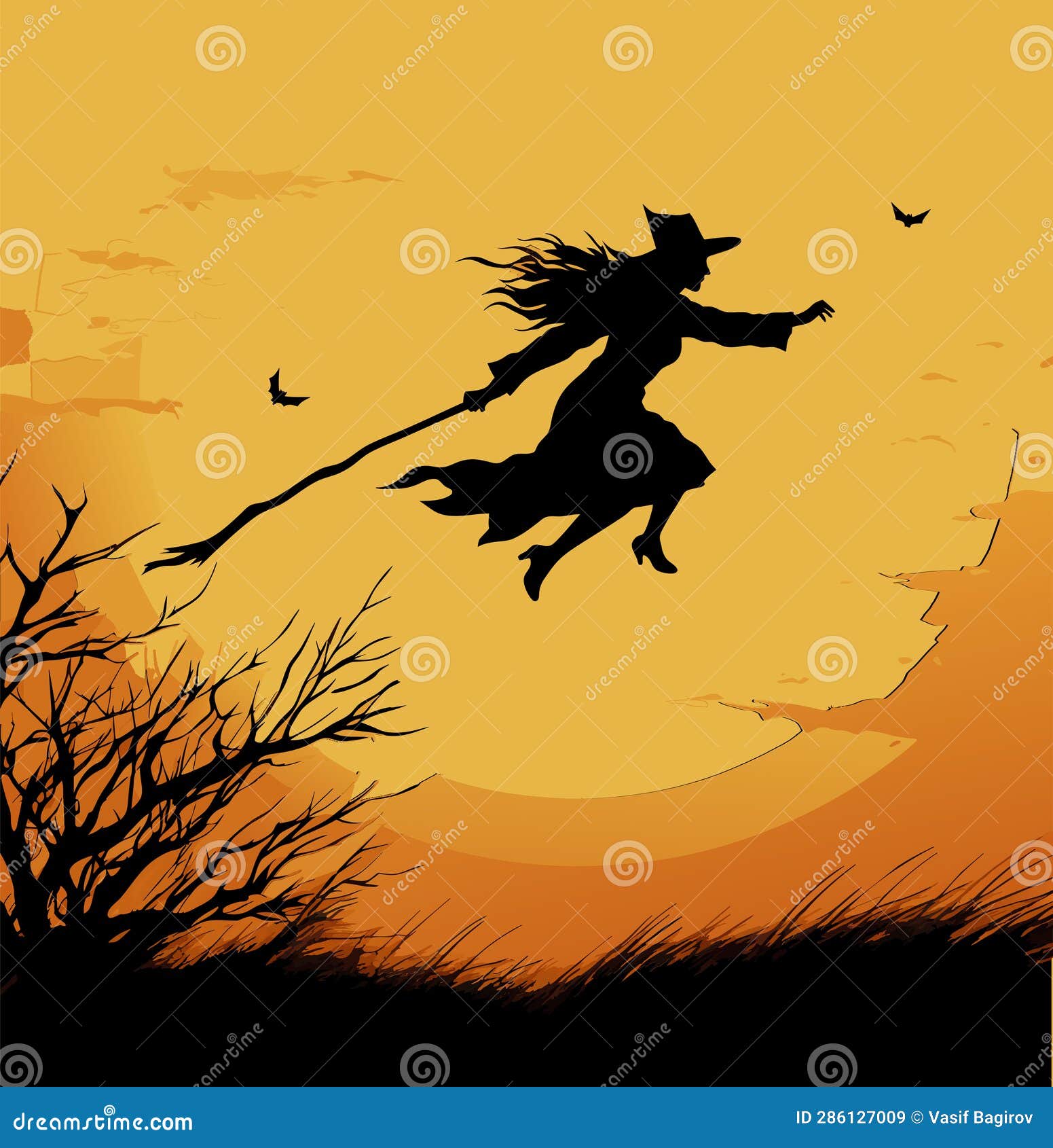 Vector Beautiful Witch. Flying Witch with Broom Stock Illustration ...