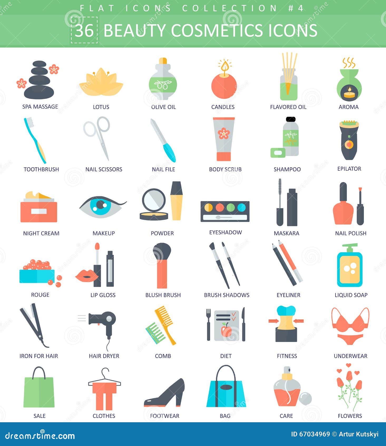 Vector Beauty and Cosmetics Color Flat Icon Set. Elegant Style Design ...