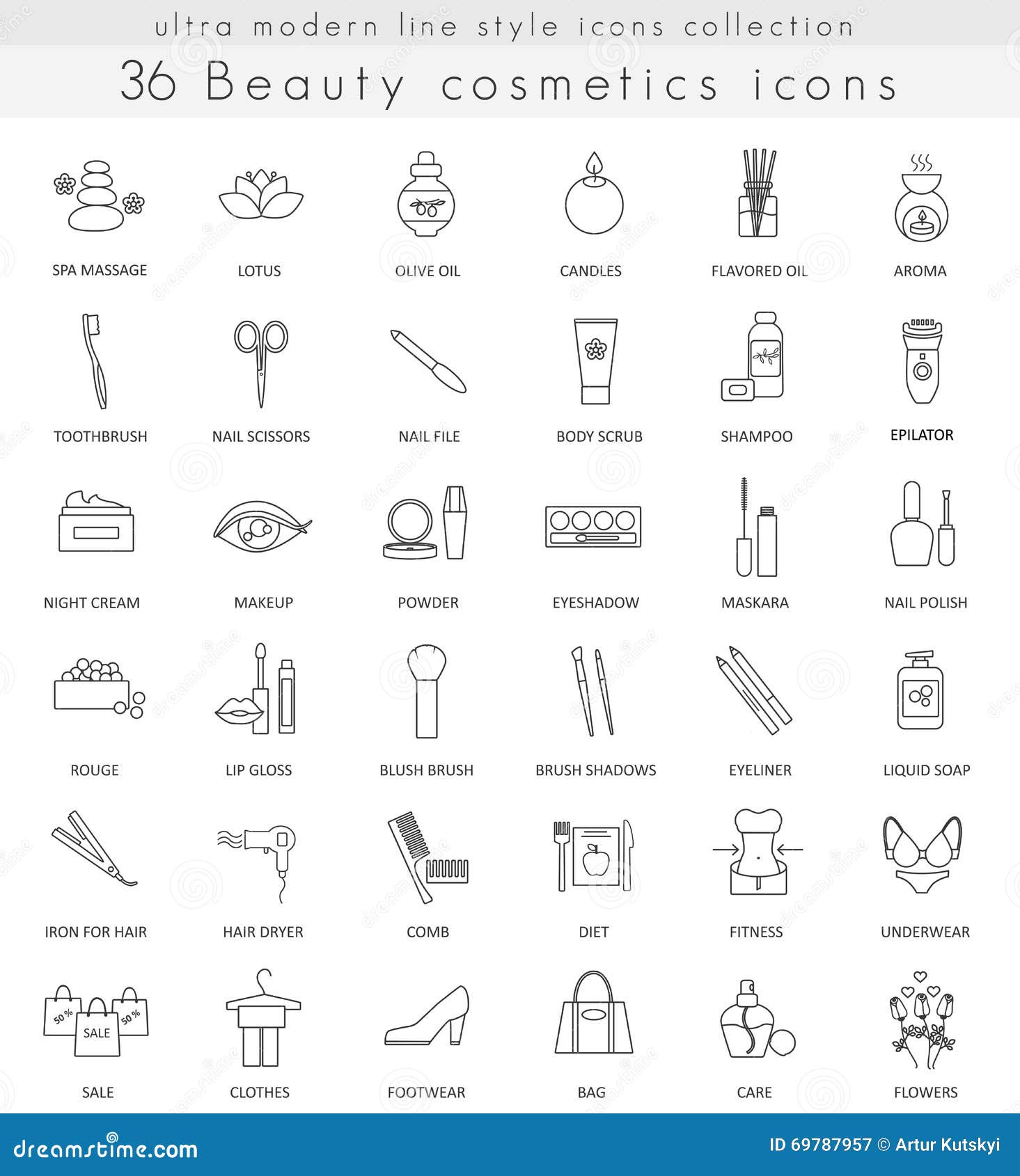 Vector Beauty Cosmetics Ultra Modern Outline Line Icons for Web and ...