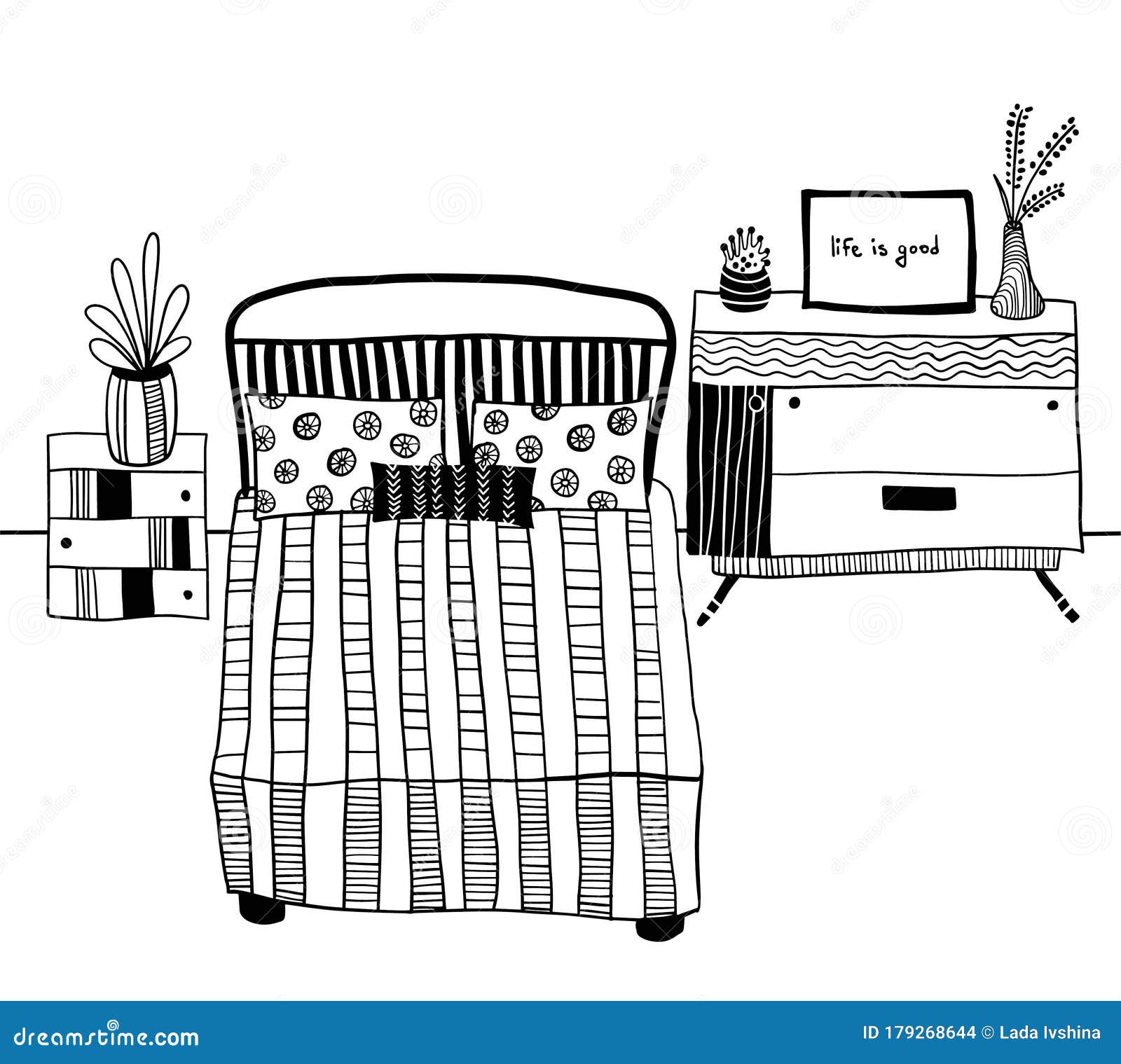Vector Bedroom Interior with Bedside Table and Commode Stock Vector ...