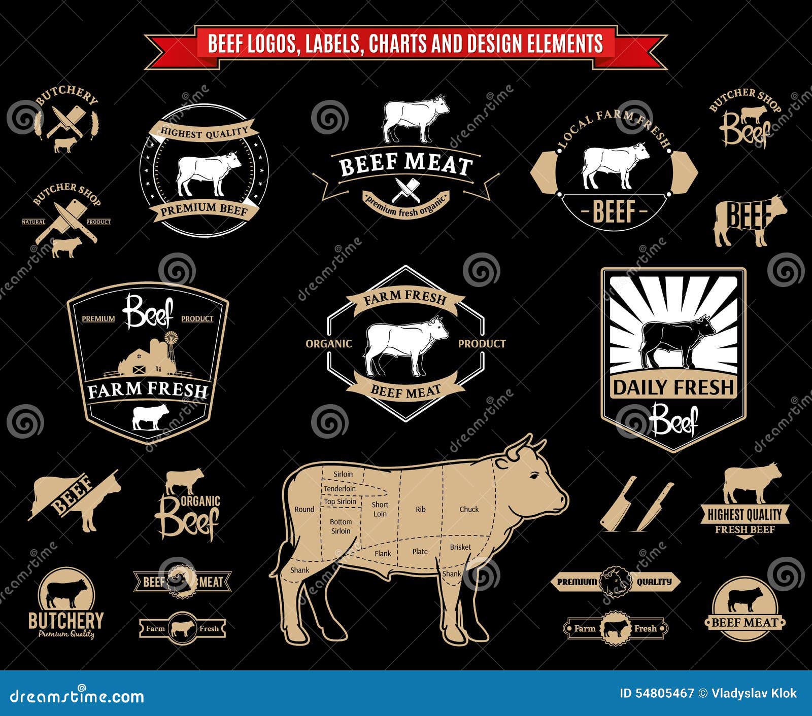 Vector Beef Labels, Charts and Design Elements Stock Vector ...