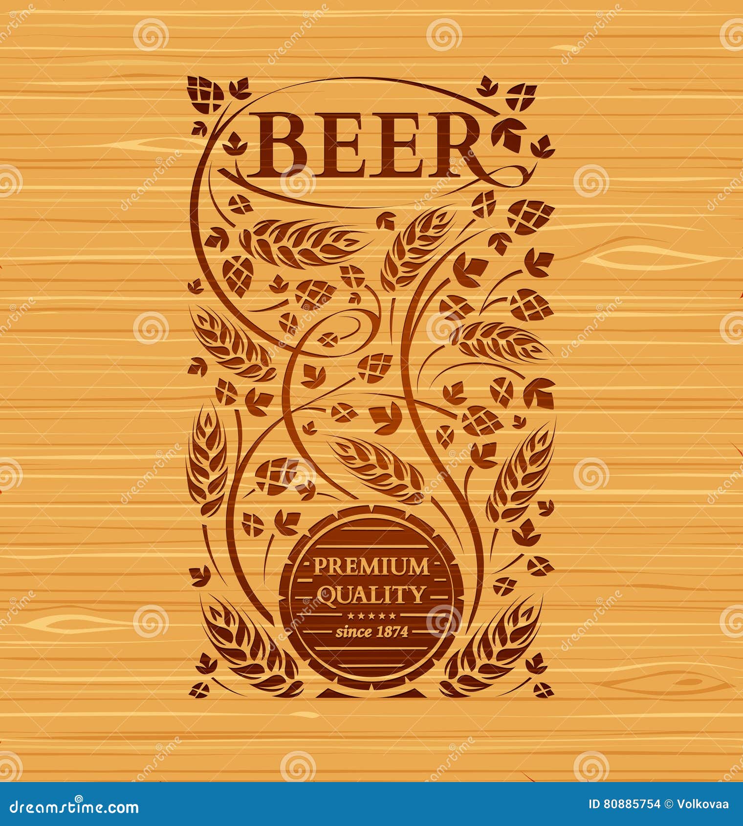Vector Beer Emblem with Hops and Malt Stock Vector - Illustration of ...