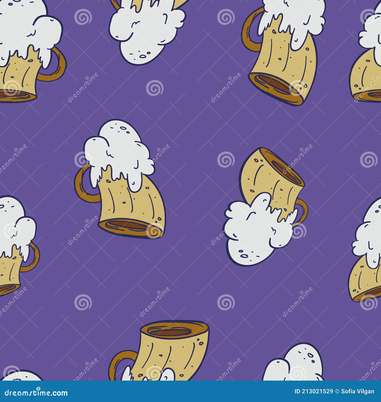 Vector Beer Pattern in Retro Style. Cartoon Illustration in 1930 Style ...