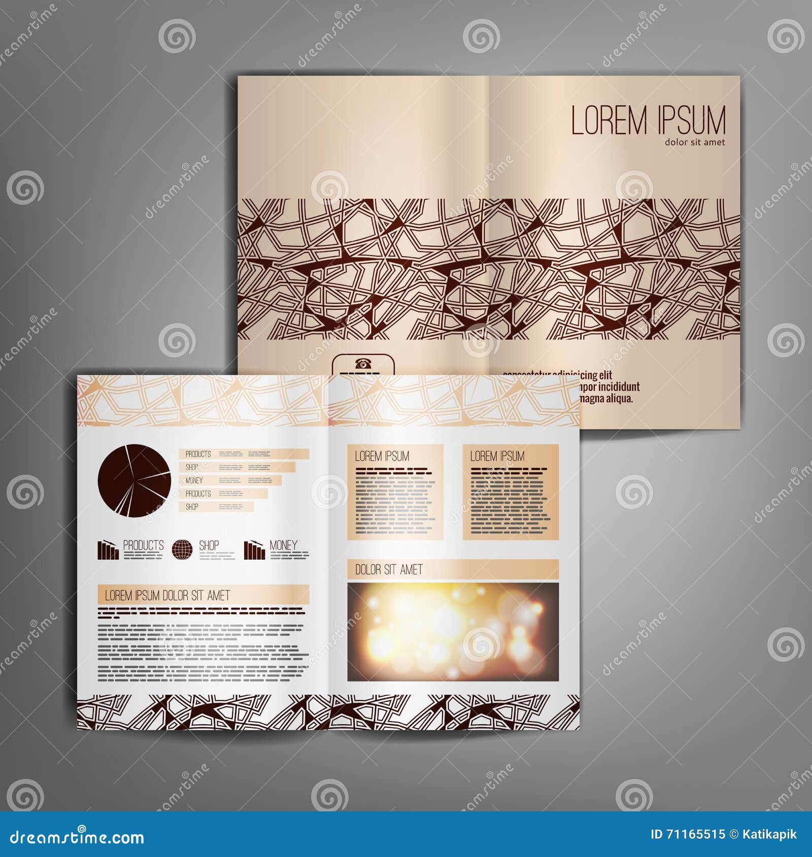 Vector Beige Brochure Template Design with Abstract Pattern. Stock ...