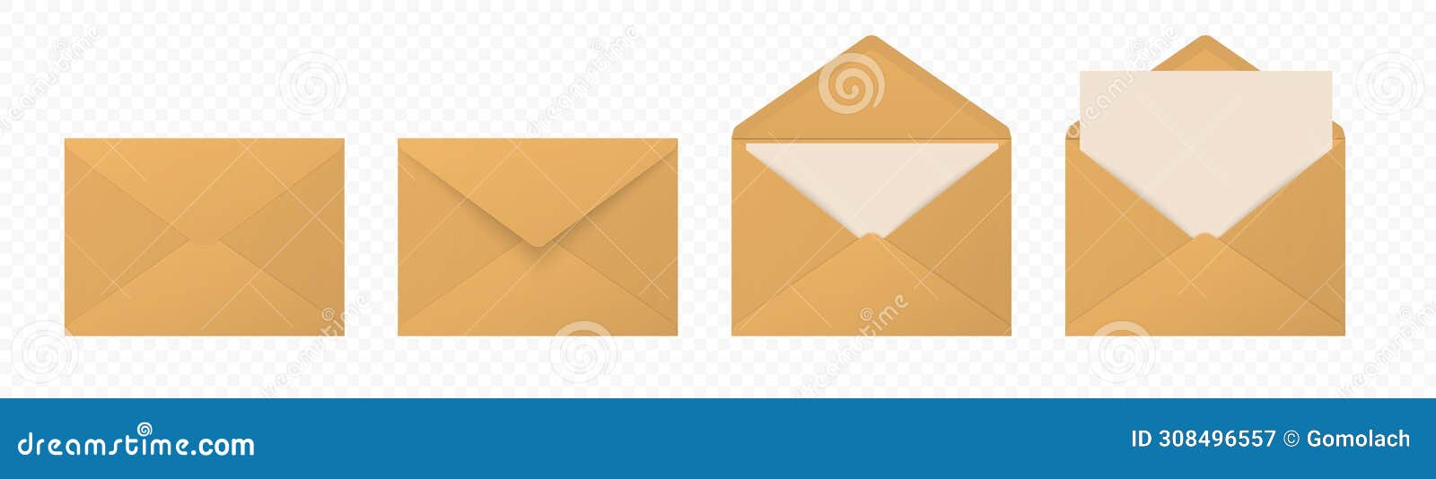 Vector Beige or Brown Envelopes with Blank Letter. Folded, Unfolded ...