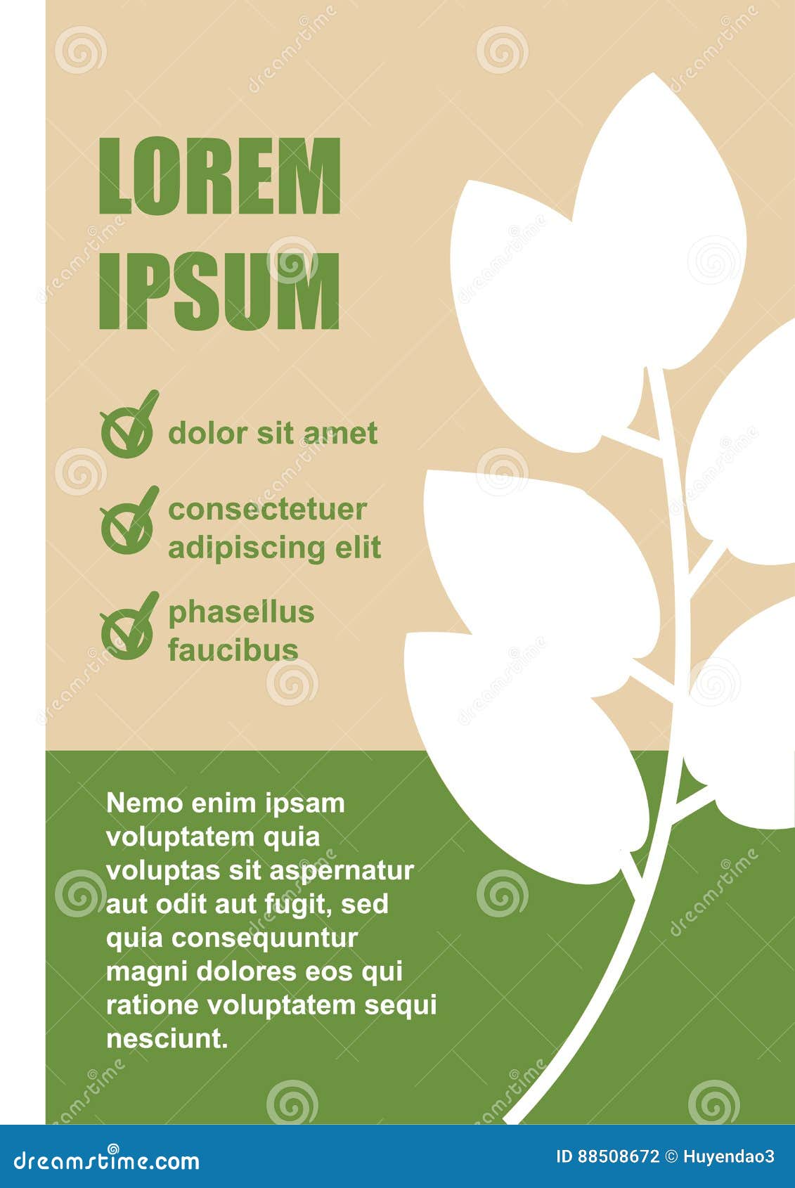 Vector Beige and Green Eco Leaflet Layout Stock Illustration ...