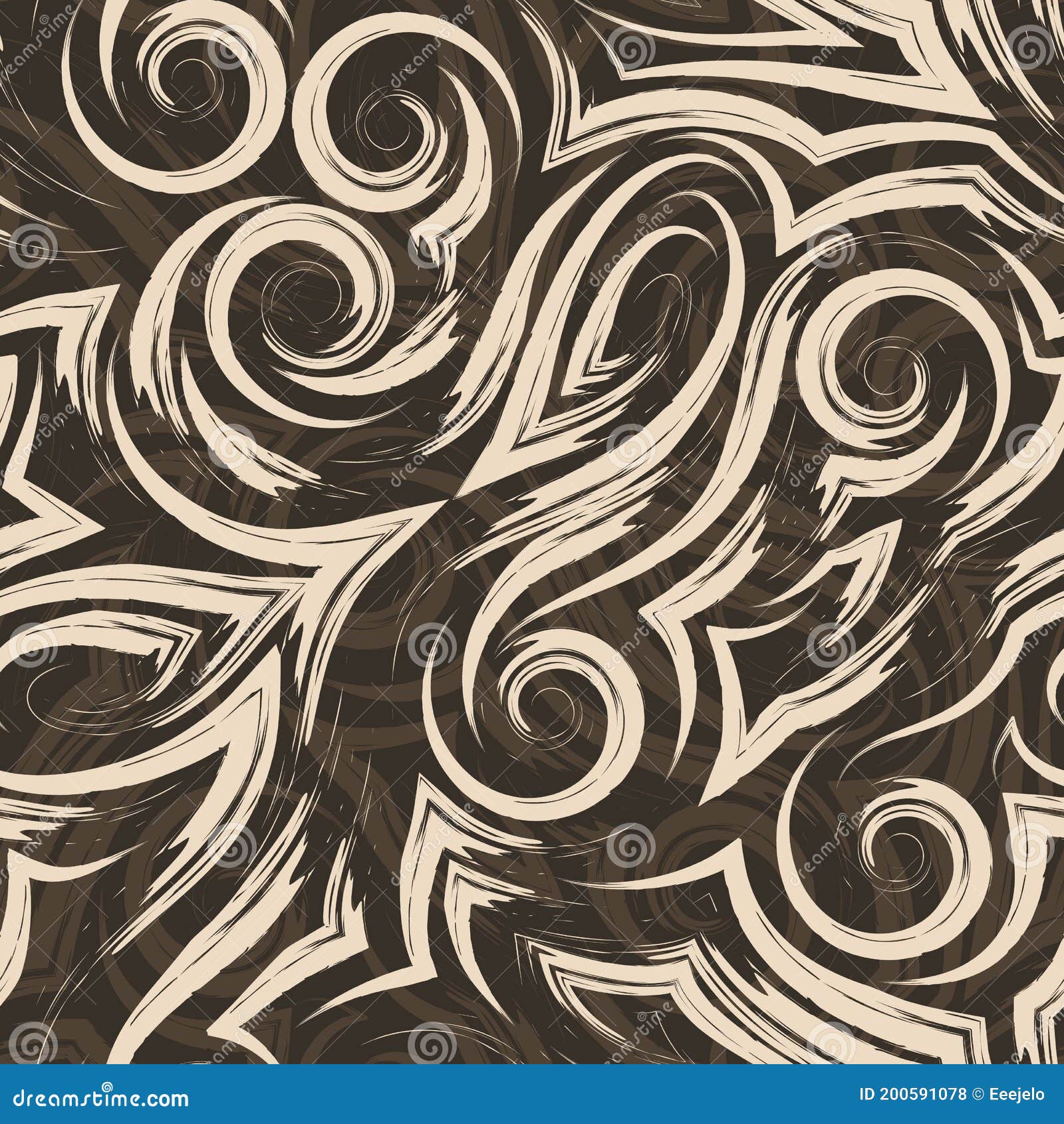 Vector Beige Seamless Pattern of Waves or Swirl Drawn with a Brush for ...