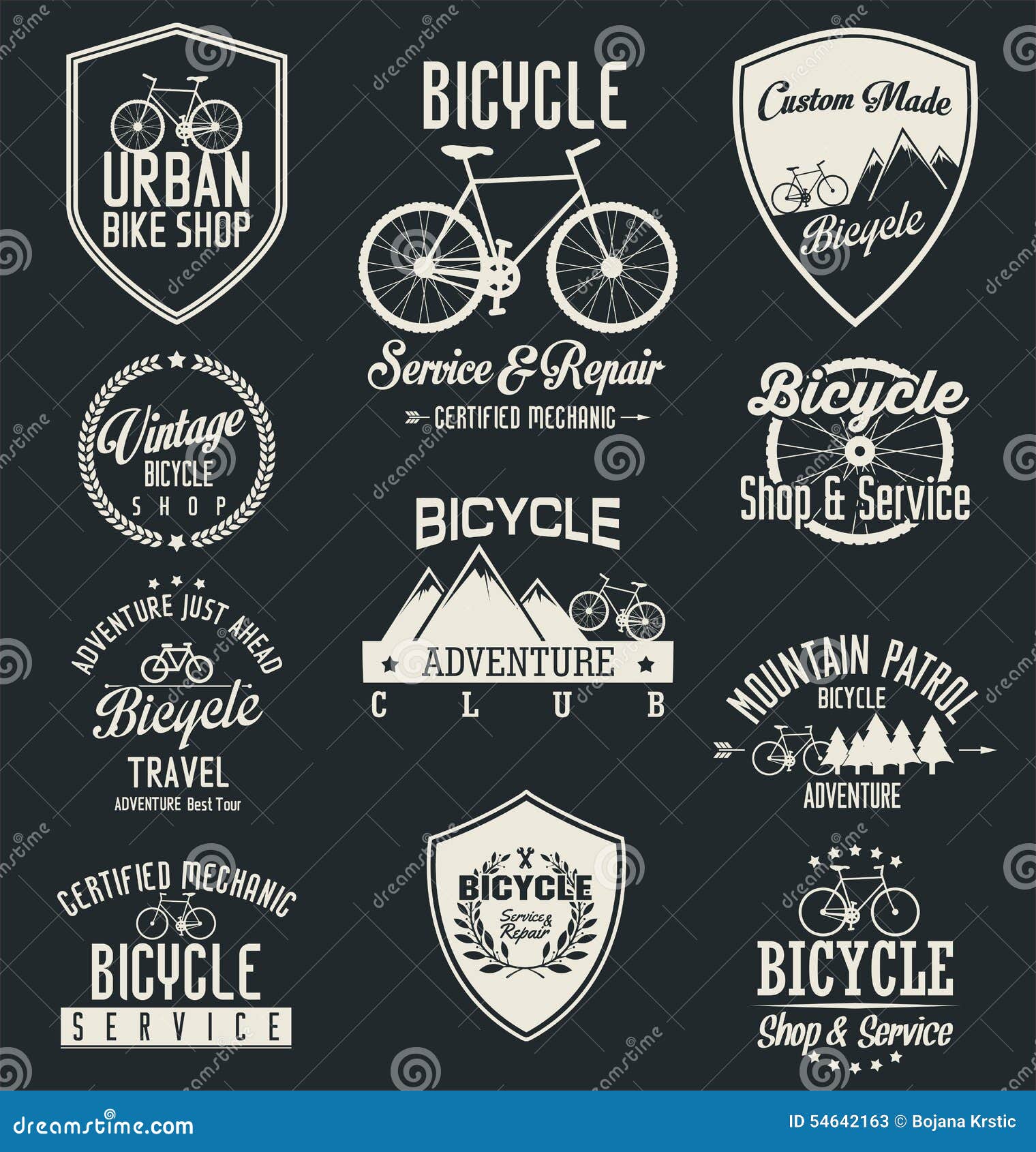 Vector Bicycle Badges and Labels Stock Illustration - Illustration of ...