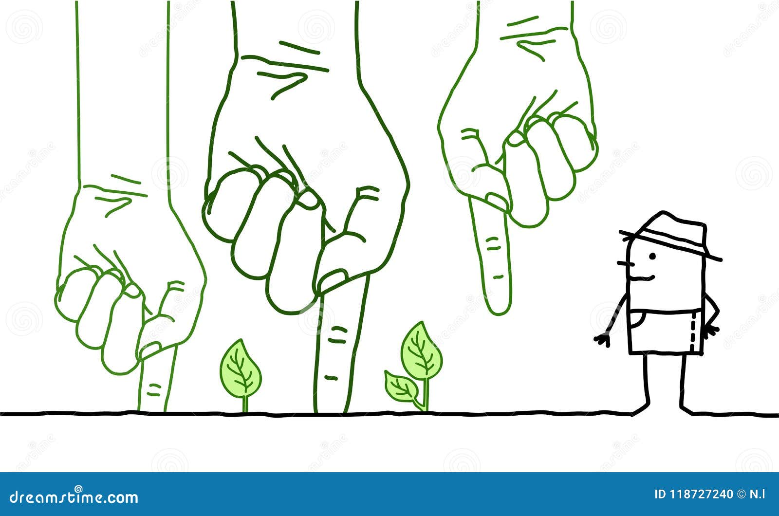 Big Green Hands with Cartoon Character - Planting Stock Vector ...