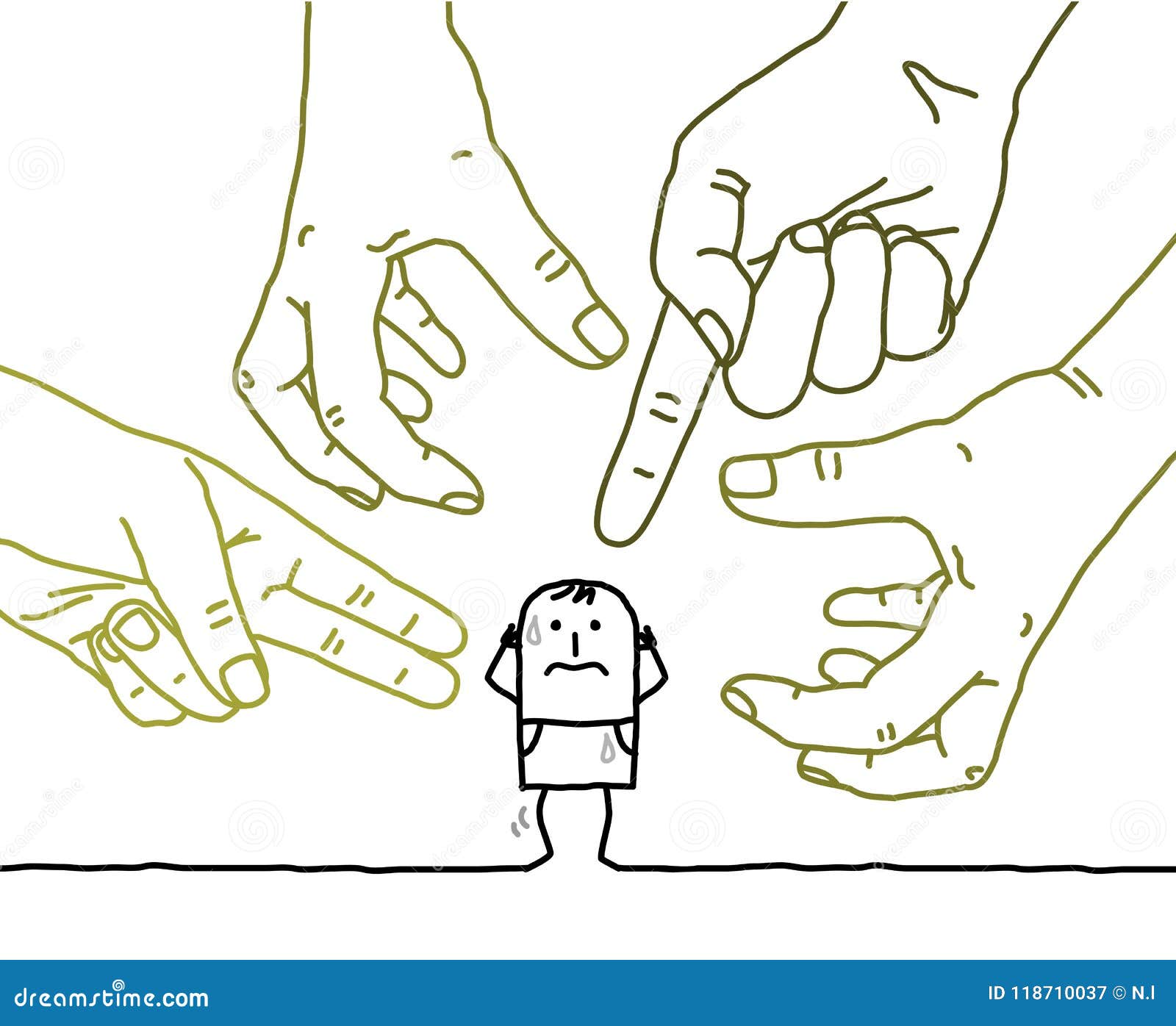 Big Hands with Cartoon Character - Aggression and Paranoia Stock Vector ...